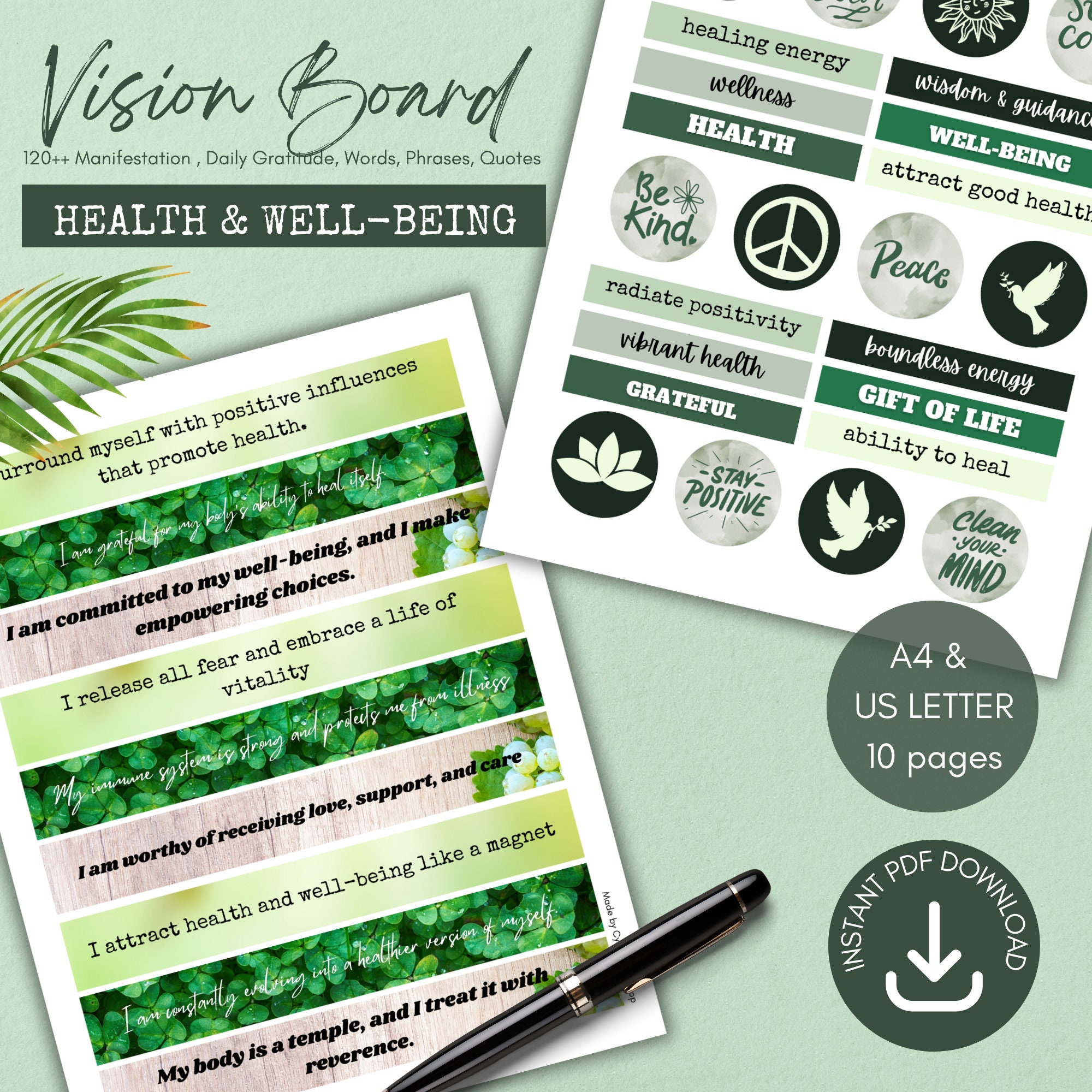 Printable Vision Board Manifesting Good Health and Well Being Manifest ...