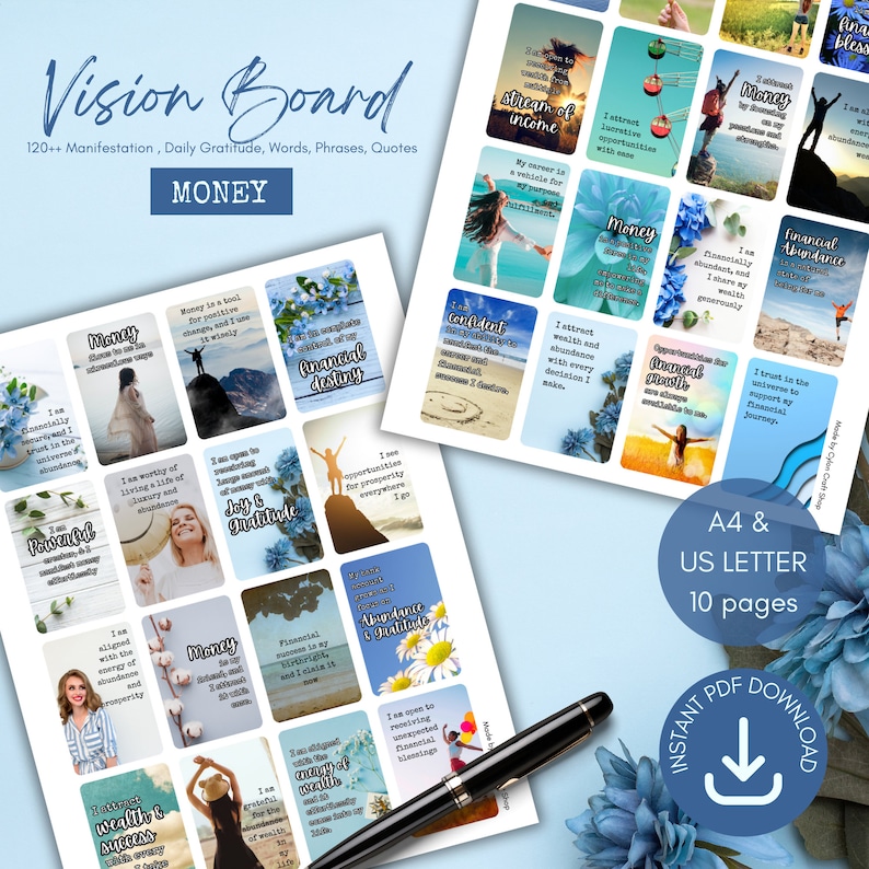 Money Manifestation Vision Board Kit 2026: Printable Quotes ...