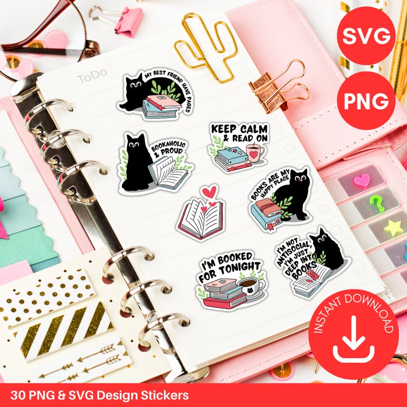 Book Lover Stickers PNG SVG File Print and Cut Book Sticker Bookish ...