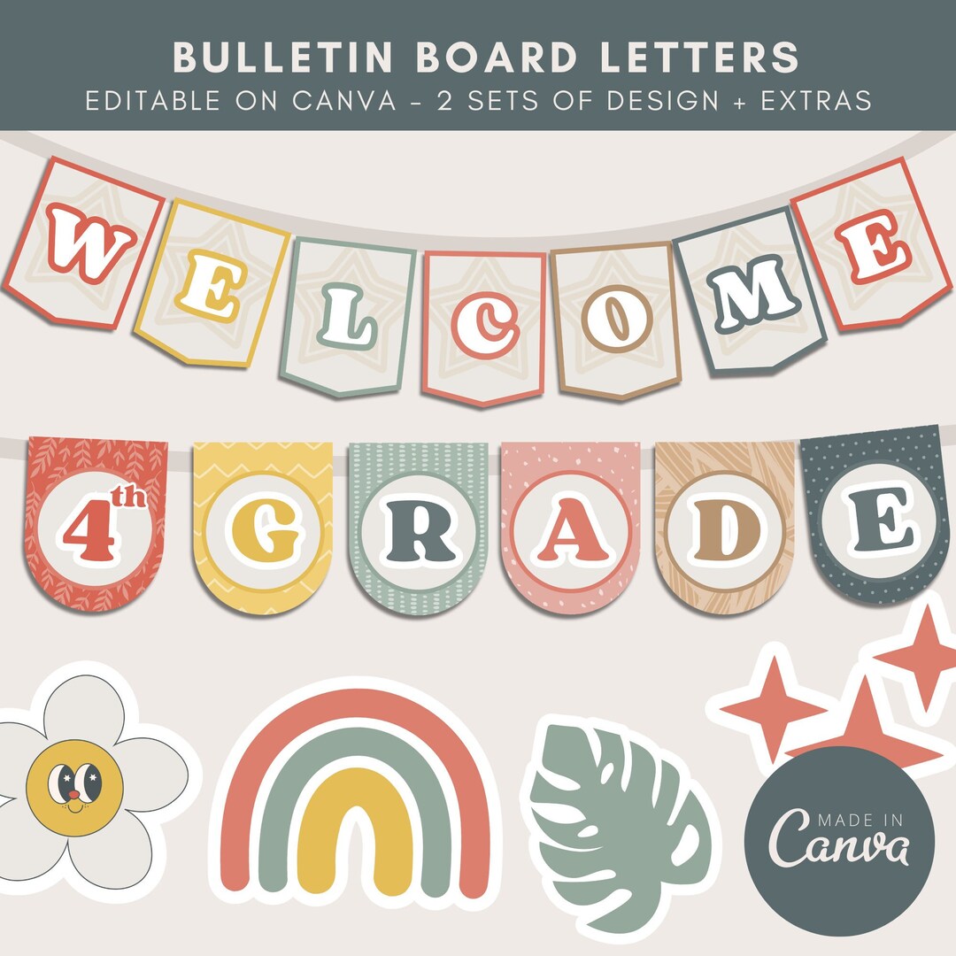 Editable Modern Boho Bulletin Board Letters Template Classroom Decor ...