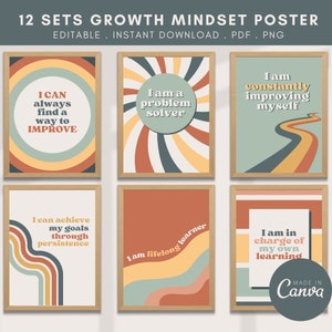 Editable Growth Mindset Poster Gallery Sets Bundle Positivity Poster in ...