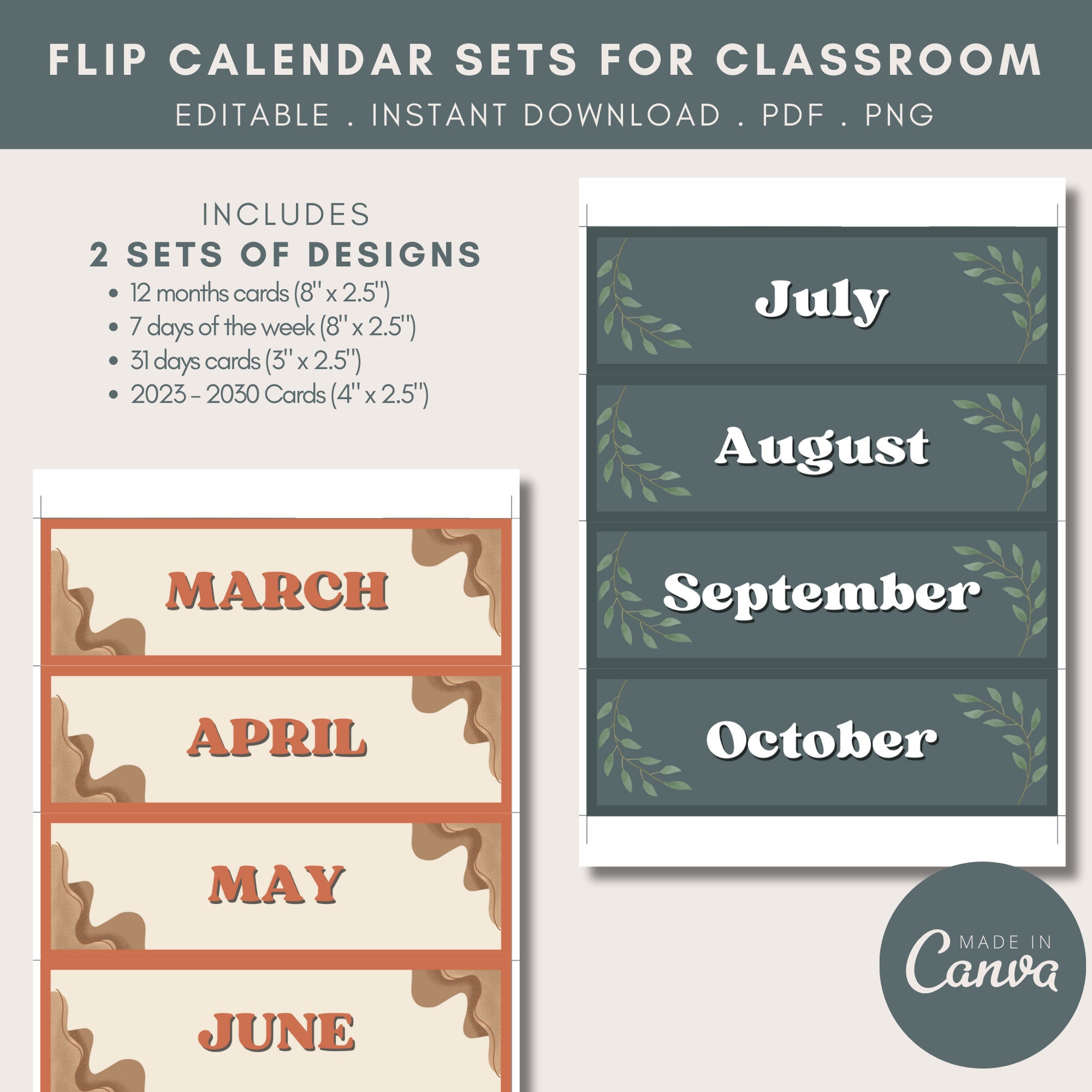 Editable Classroom Flip Calendar Display Sets Classroom Decor Modern ...