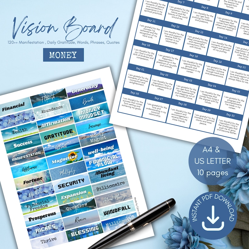Printable Vision Board Manifesting Money Vision Board Attract Money ...