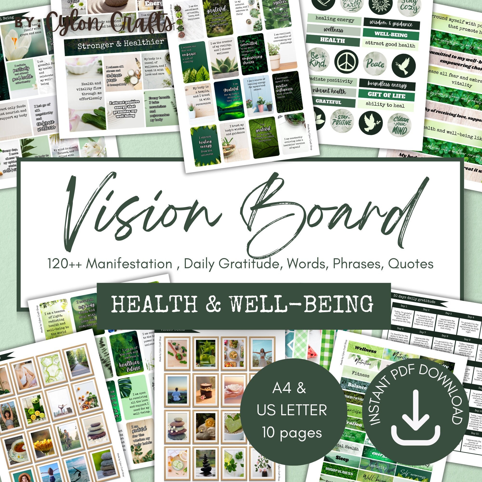 Printable Vision Board Manifesting Good Health and Well Being Manifest ...