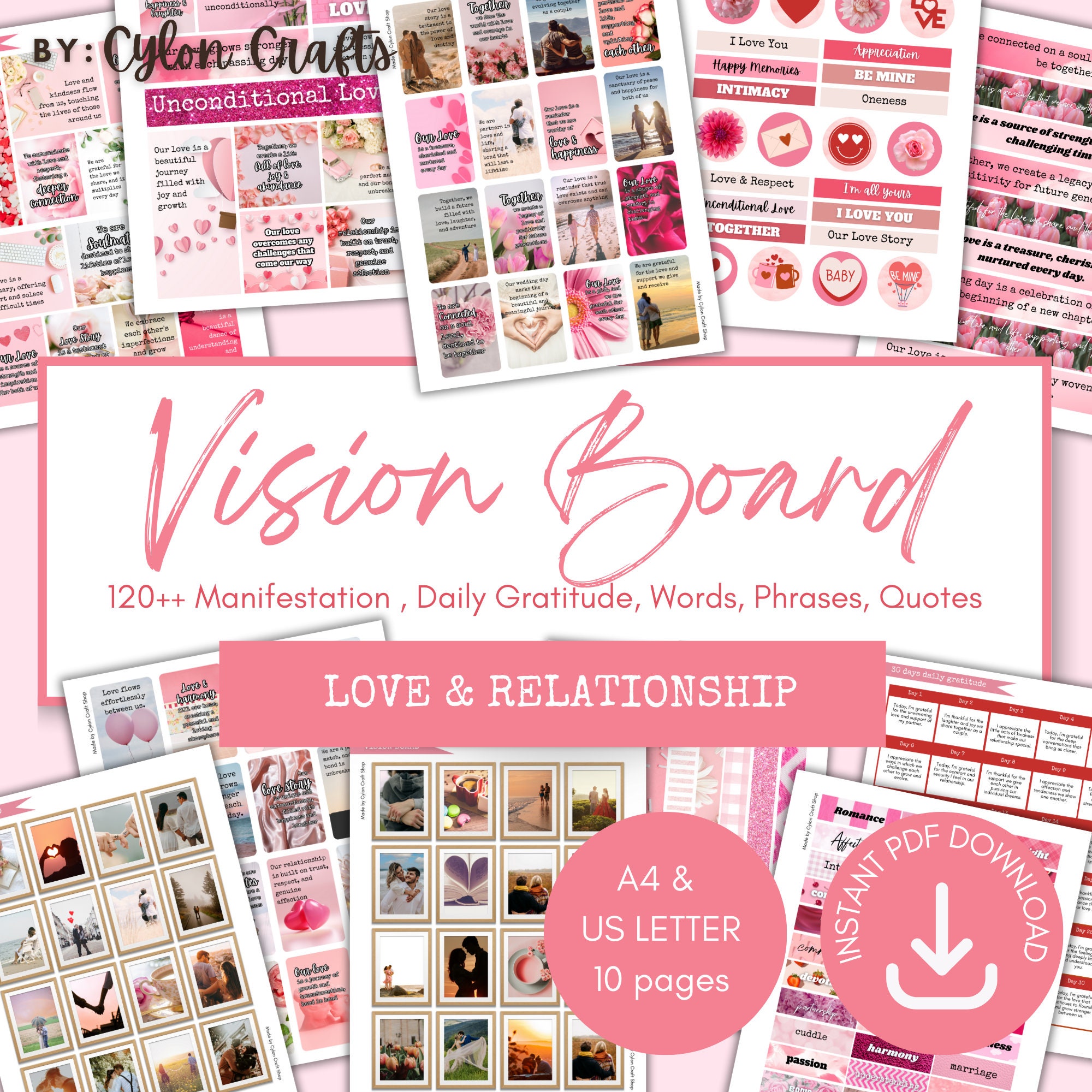Printable Vision Board Manifesting Love Relationship Manifest Couple ...