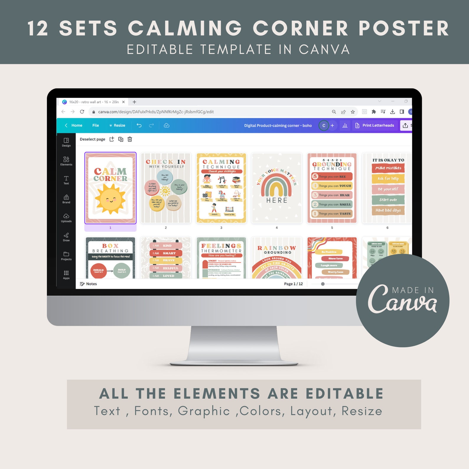 Editable Calming Corner Posters Calming Corner Printable Sets Modern ...