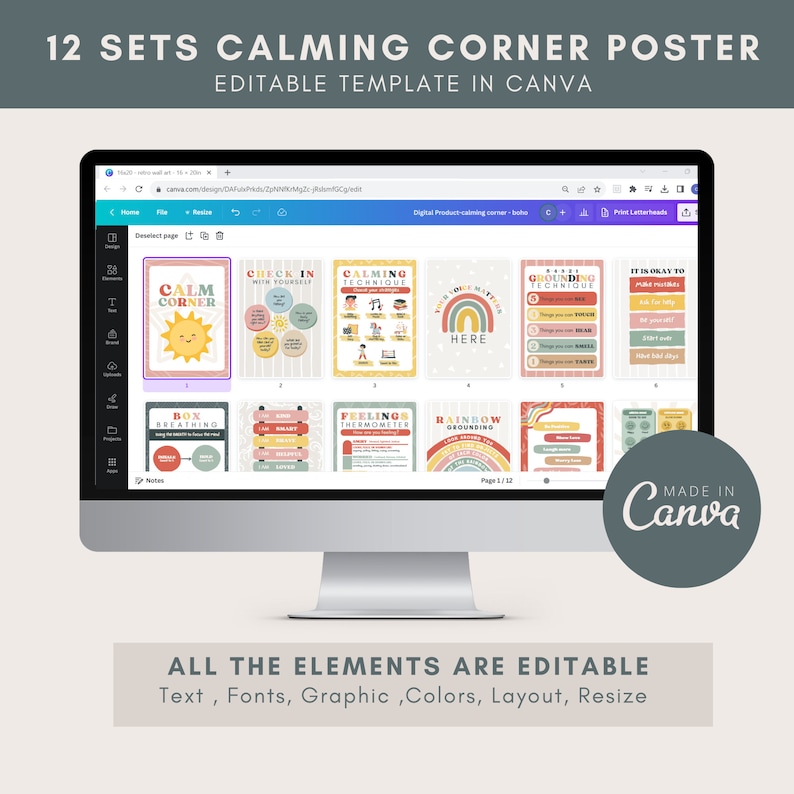 Editable Calming Corner Posters Calming Corner Printable Sets Modern ...