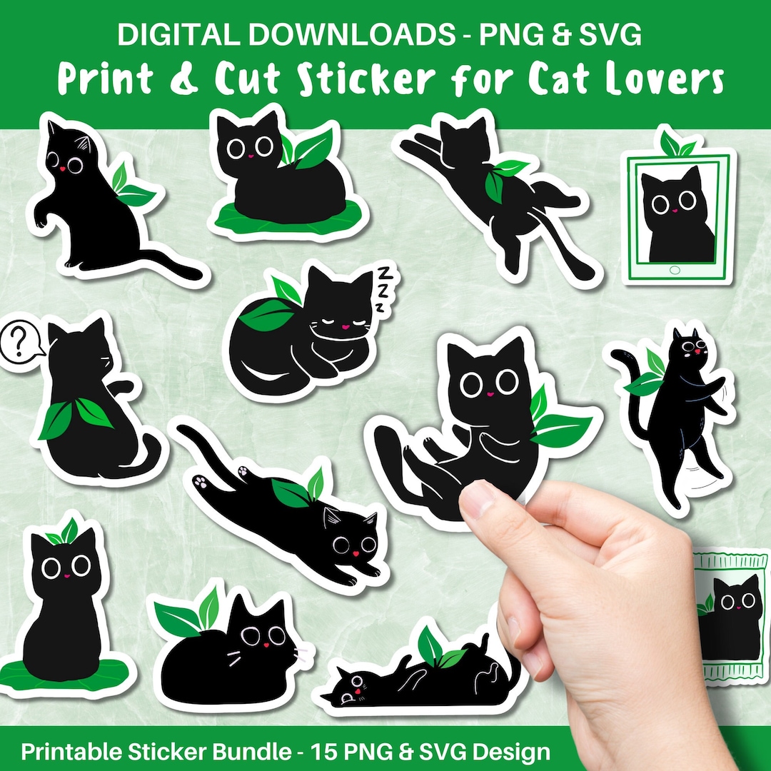 Cat Lover Stickers PNG Print and Cut Cute Black Cats Sticker for Cat ...