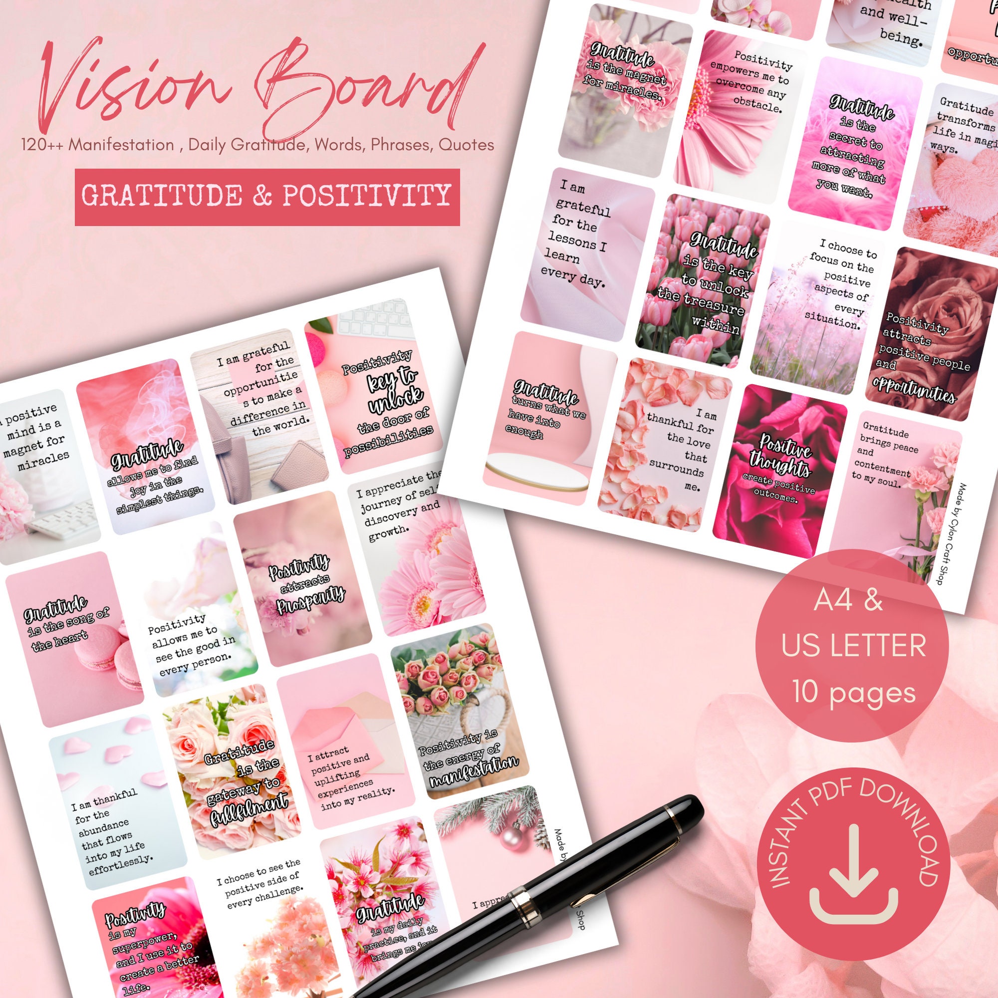 Printable Vision Board Kit: Gratitude & Manifestation (PDF Download) - Etsy