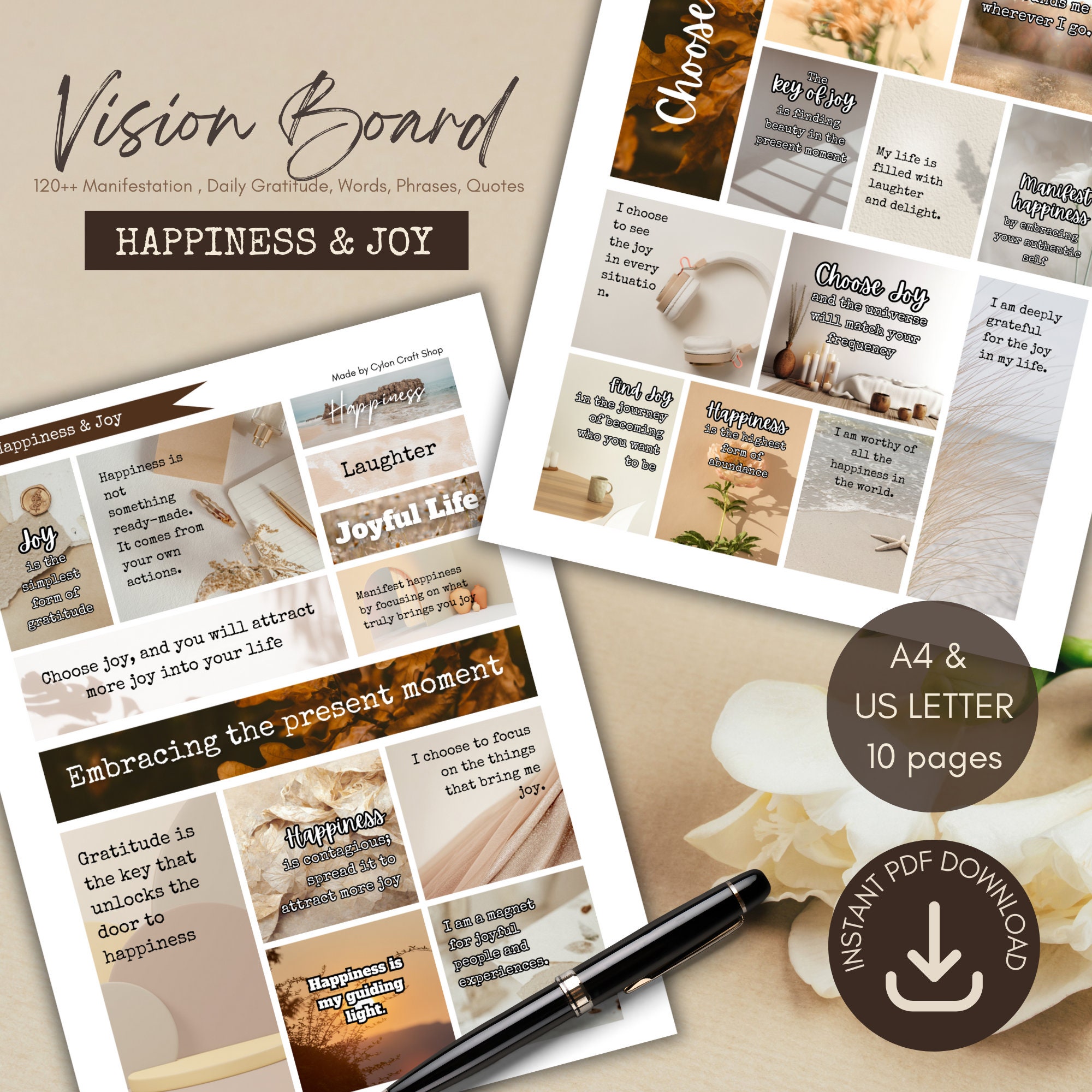 Printable Vision Board Kit Manifesting Happiness Manifesting Joy Vision ...