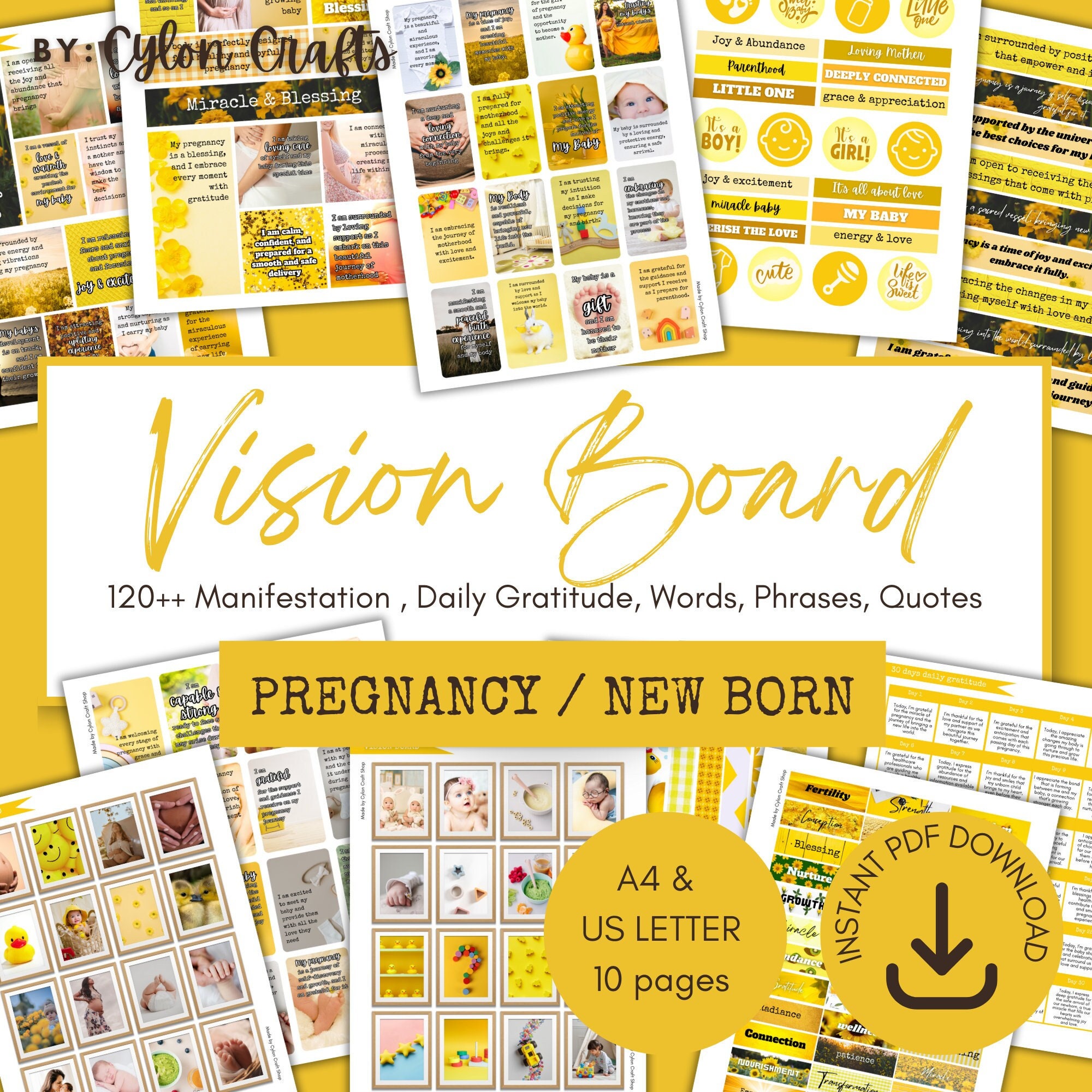 Vision Board Printable Manifesting Pregnancy Journey, Manifesting ...