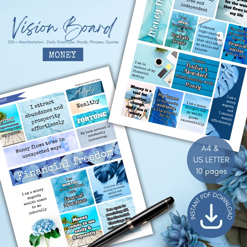 Printable Vision Board Manifesting Money Vision Board Attract Money ...