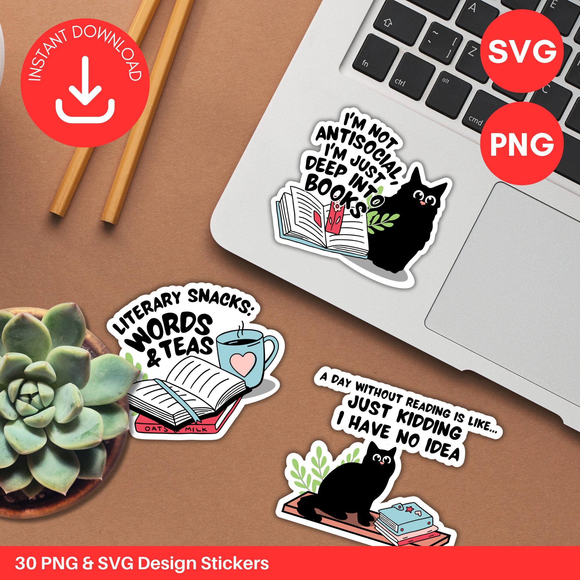 Book Lover Stickers PNG SVG File Print and Cut Book Sticker Bookish ...