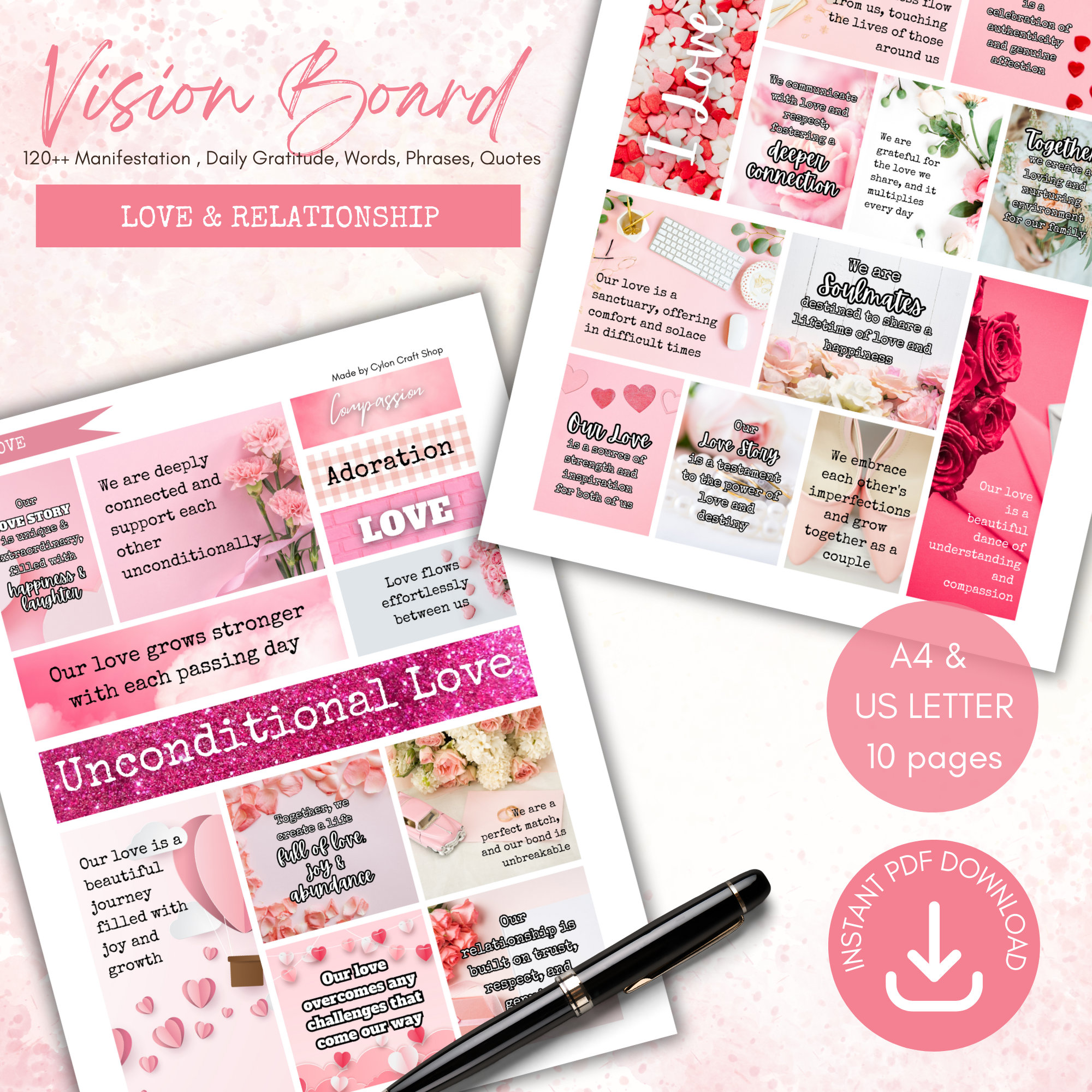 Printable Vision Board Manifesting Love Relationship Manifest Couple ...