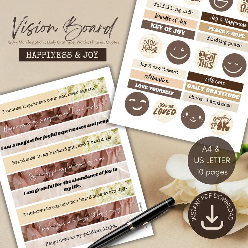 Printable Vision Board Kit Manifesting Happiness Manifesting Joy Vision ...