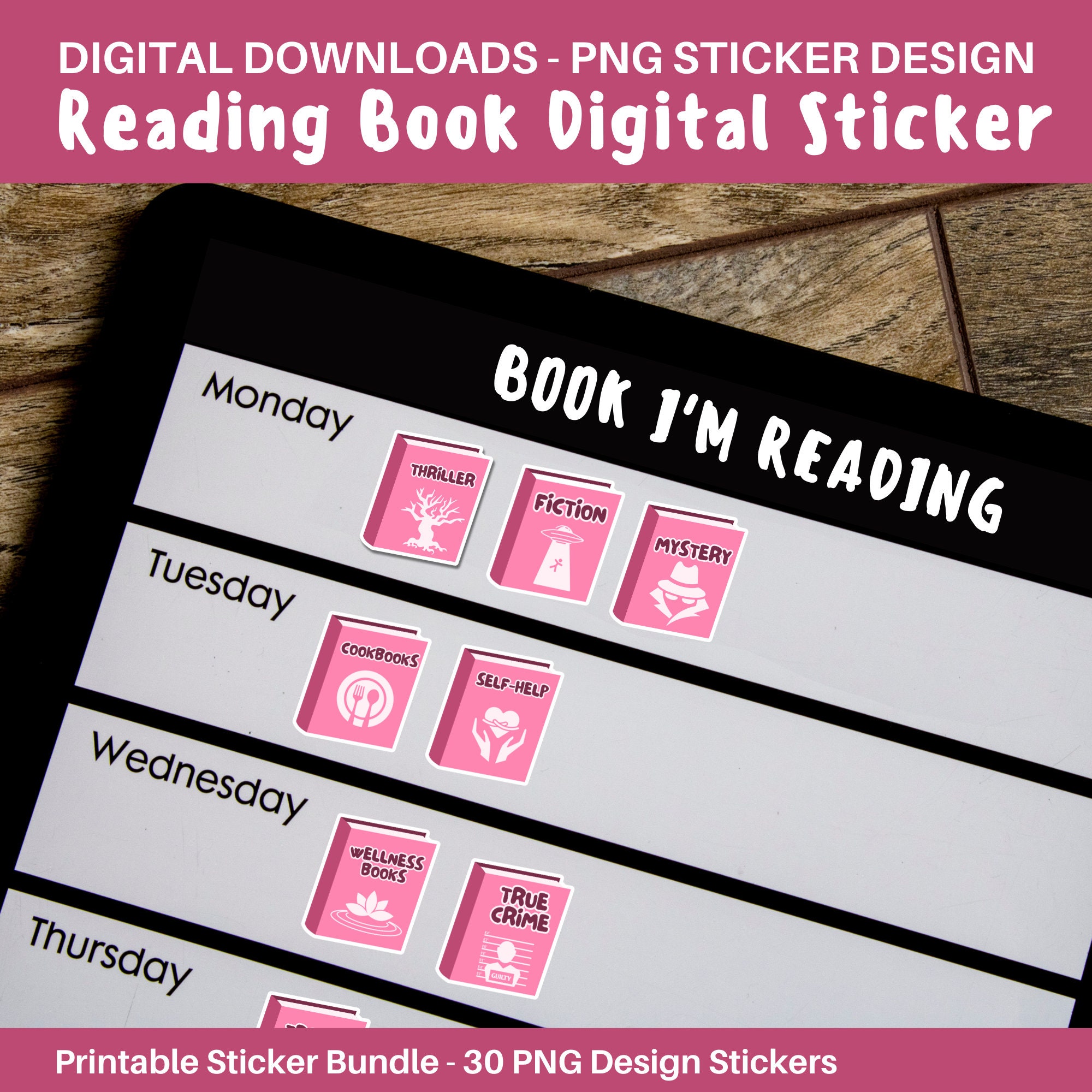 34 Digital Reading Stickers, Print and Cut Reading Book Stickers ...