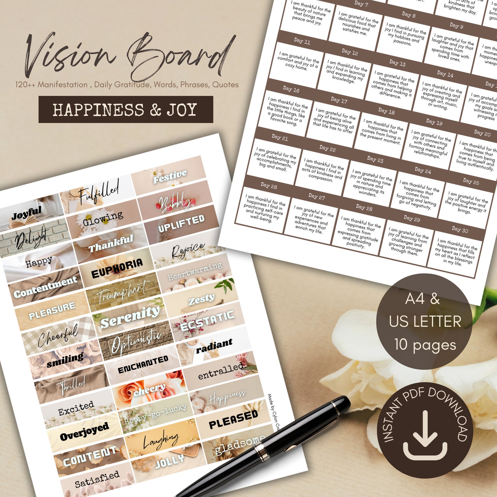 Printable Vision Board Kit Manifesting Happiness Manifesting Joy Vision ...