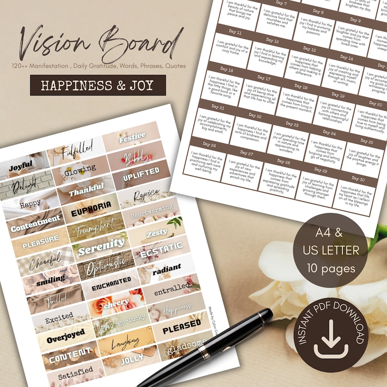 Printable Vision Board Kit Manifesting Happiness Manifesting Joy Vision ...