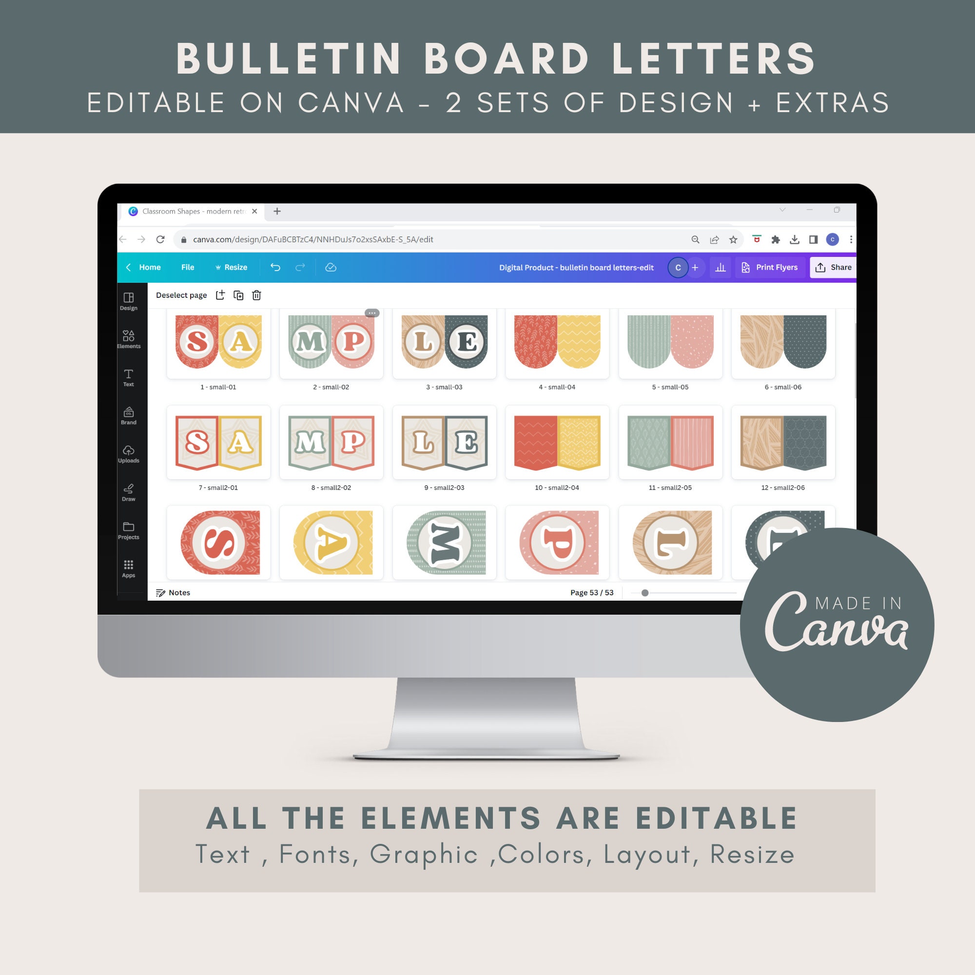 Editable Modern Boho Bulletin Board Letters Template Classroom Decor ...