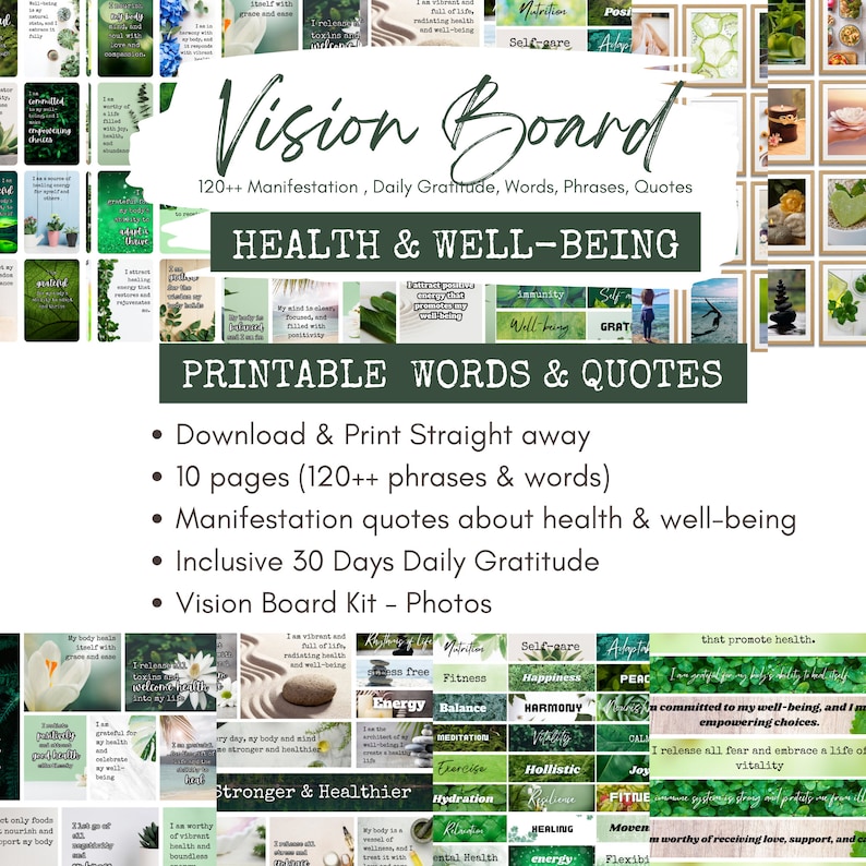 Printable Vision Board Manifesting Good Health and Well Being Manifest ...