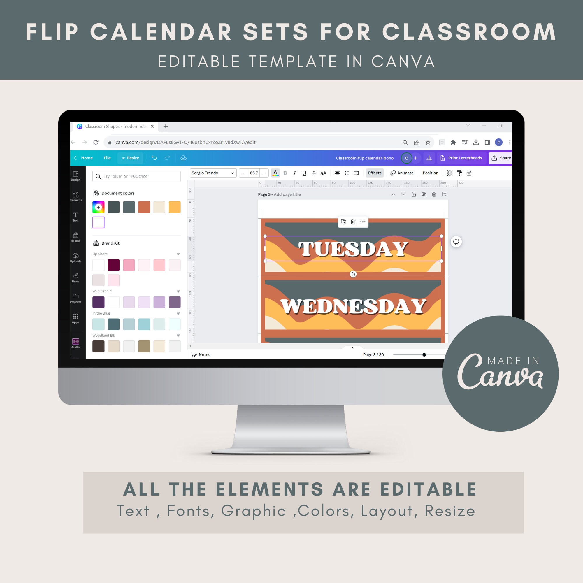 Editable Classroom Flip Calendar Display Sets Classroom Decor Modern ...