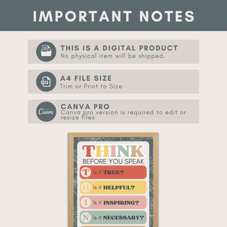 THINK Posters Sets Classroom Decor Boho Style Printable Wall Art ...