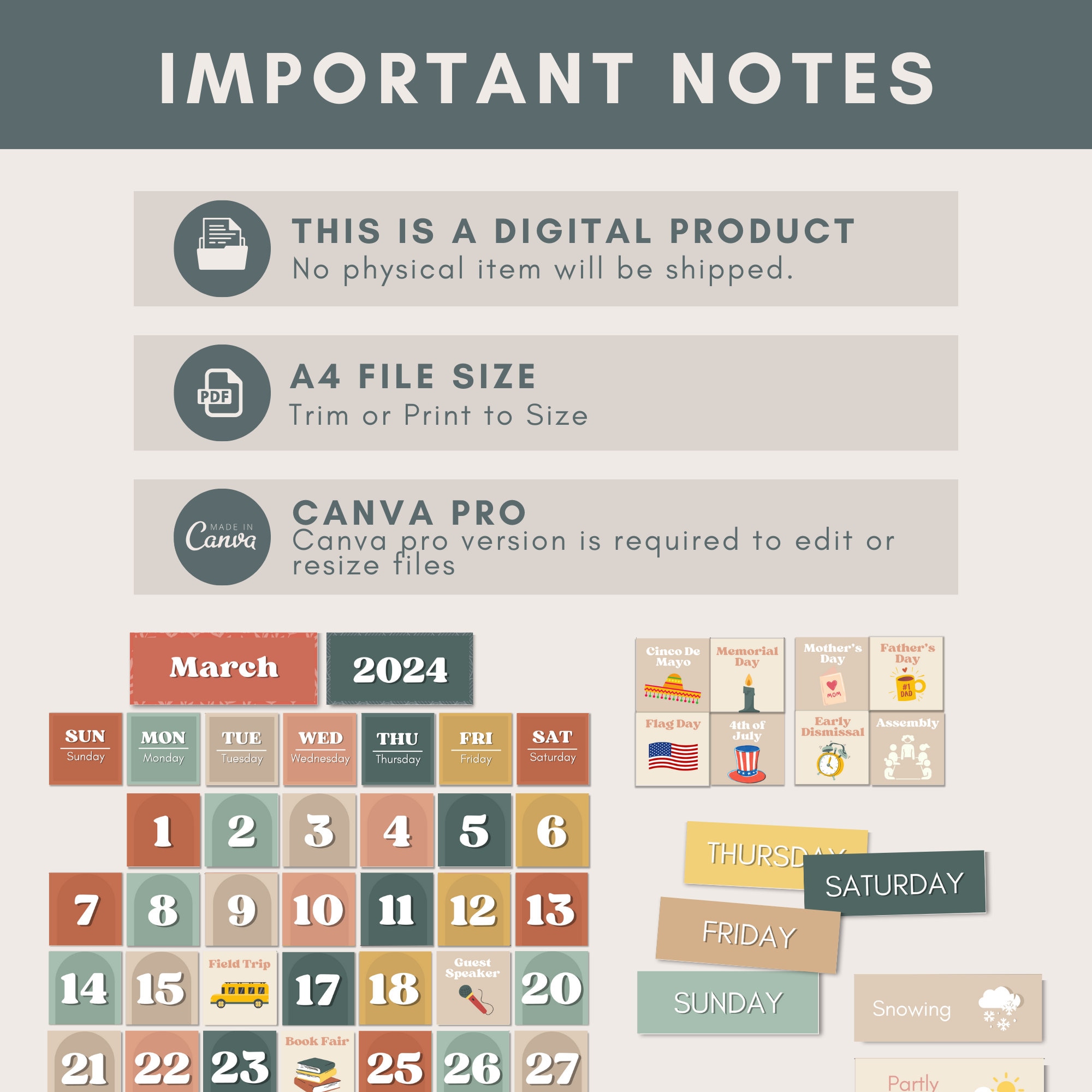 Editable Classroom Calendar Display for Pocket Chart Weather - Etsy