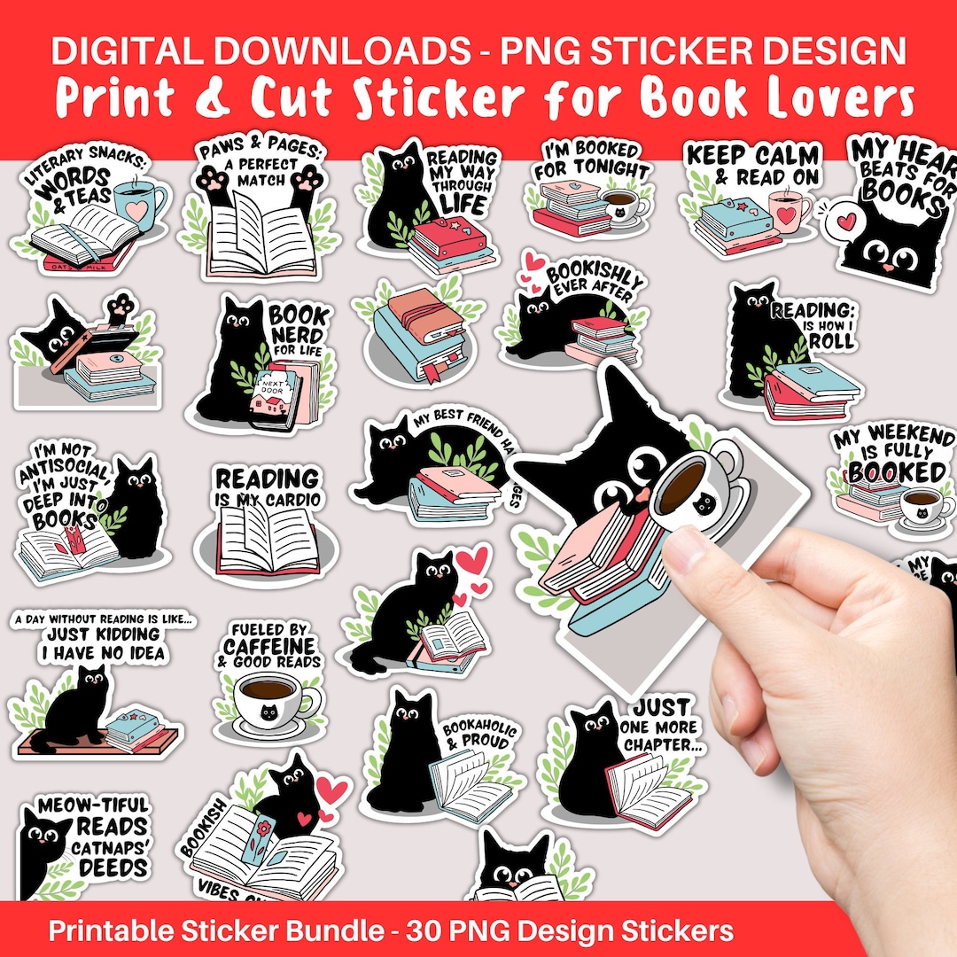 Book Lover Sticker Printable Book PNG Print Book Sticker Bookish ...