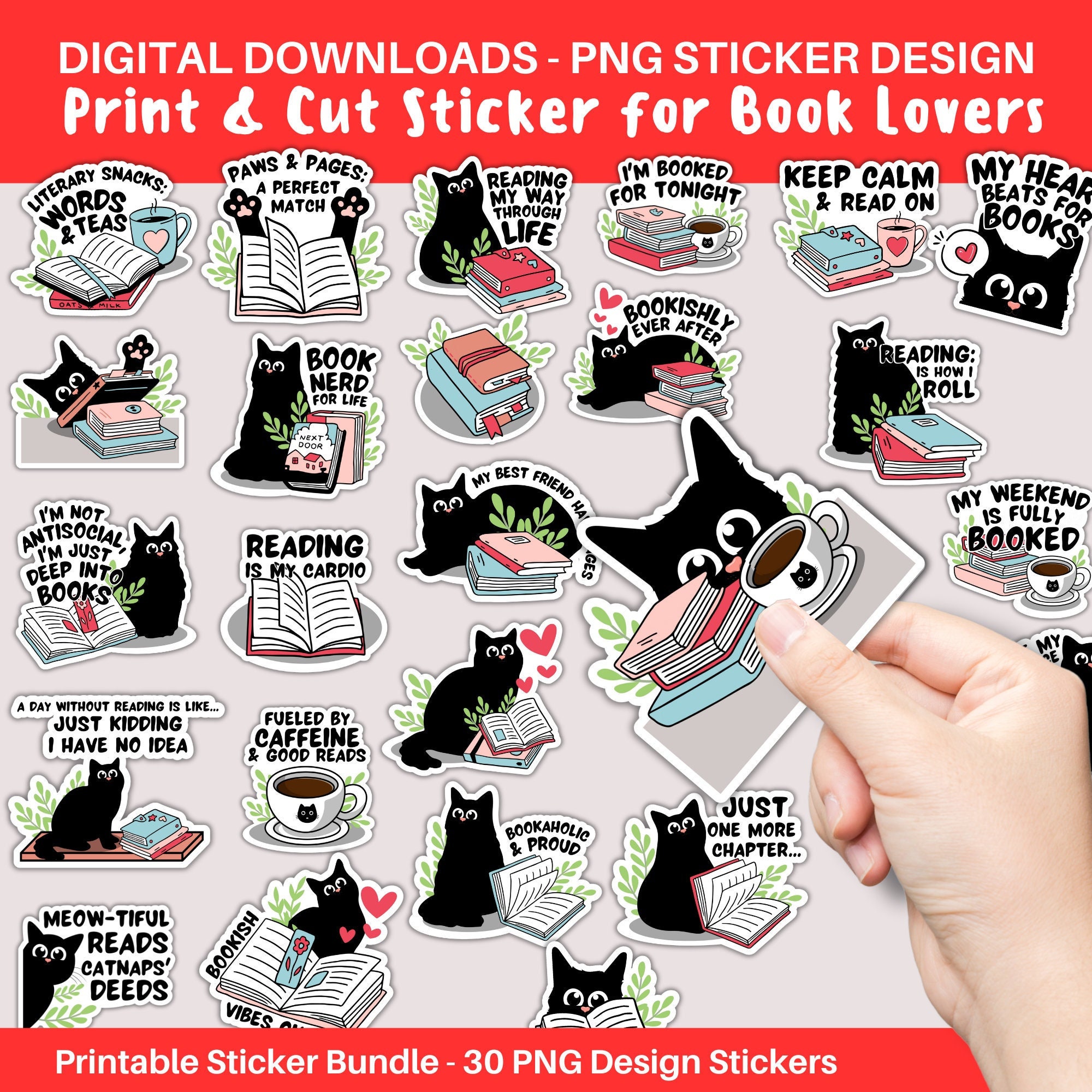 Book Lover Sticker Printable Book PNG Print Book Sticker Bookish ...