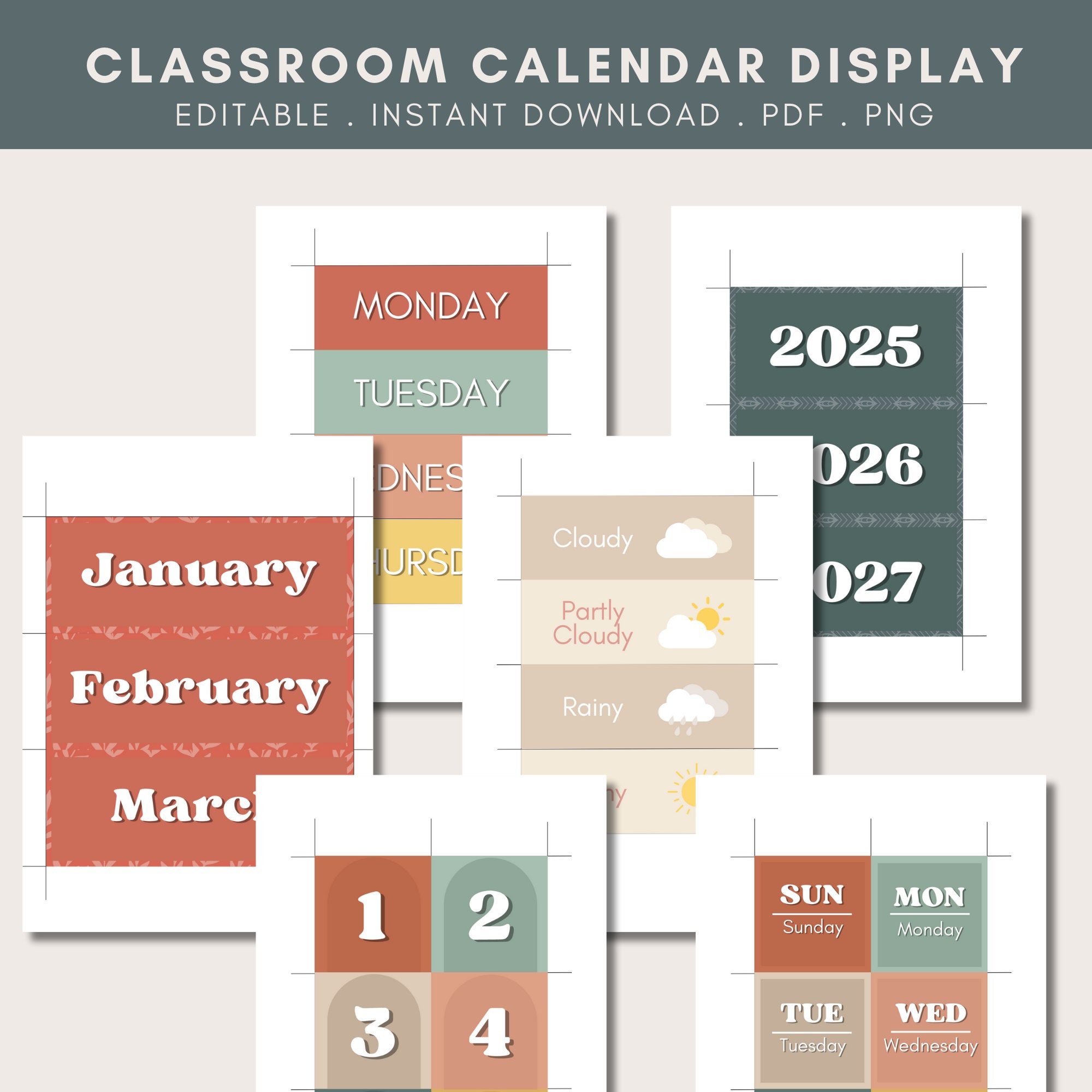 Editable Classroom Calendar Display for Pocket Chart Weather Station ...