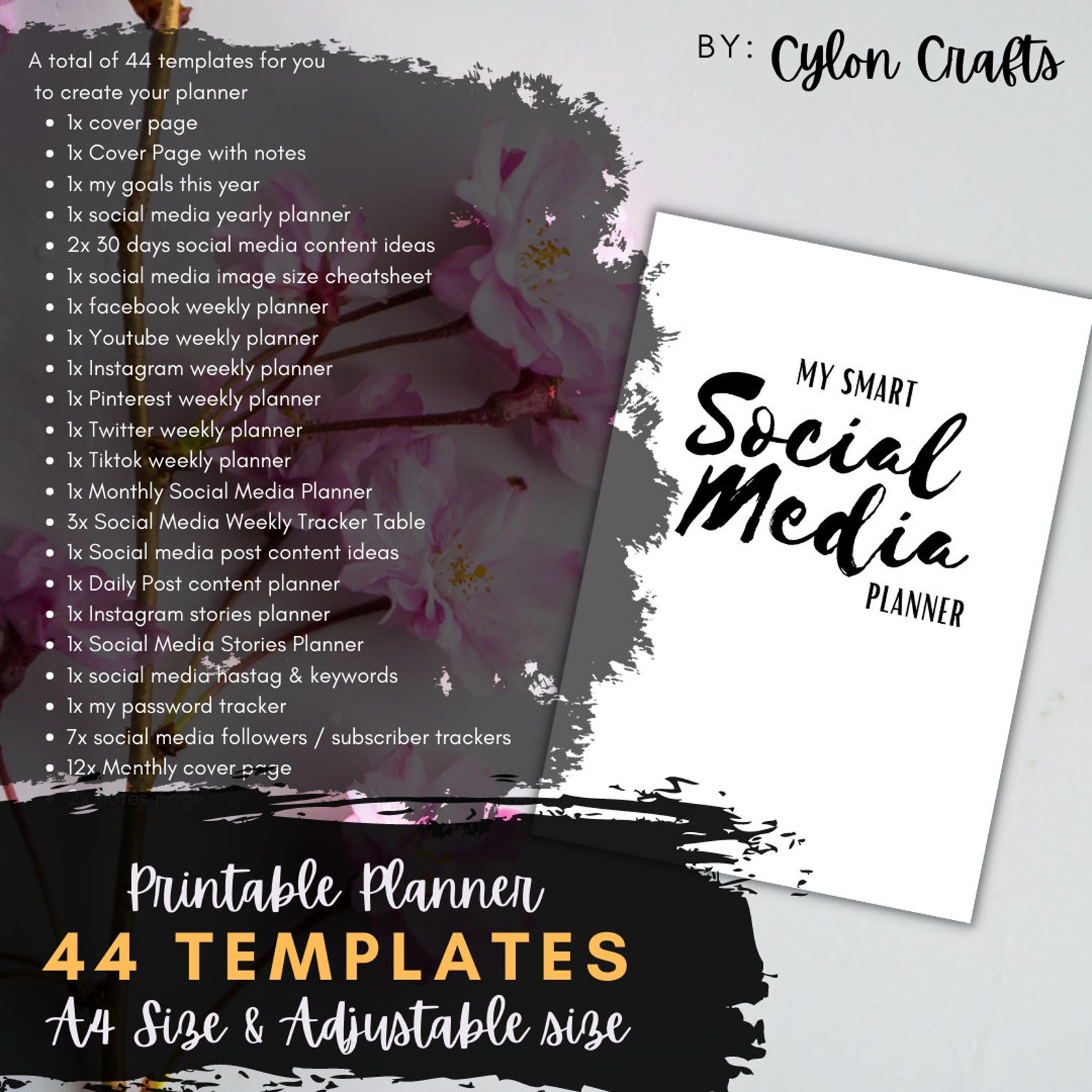 Printable Smart Social Media Planner, Post Content Ideas Tracker ...