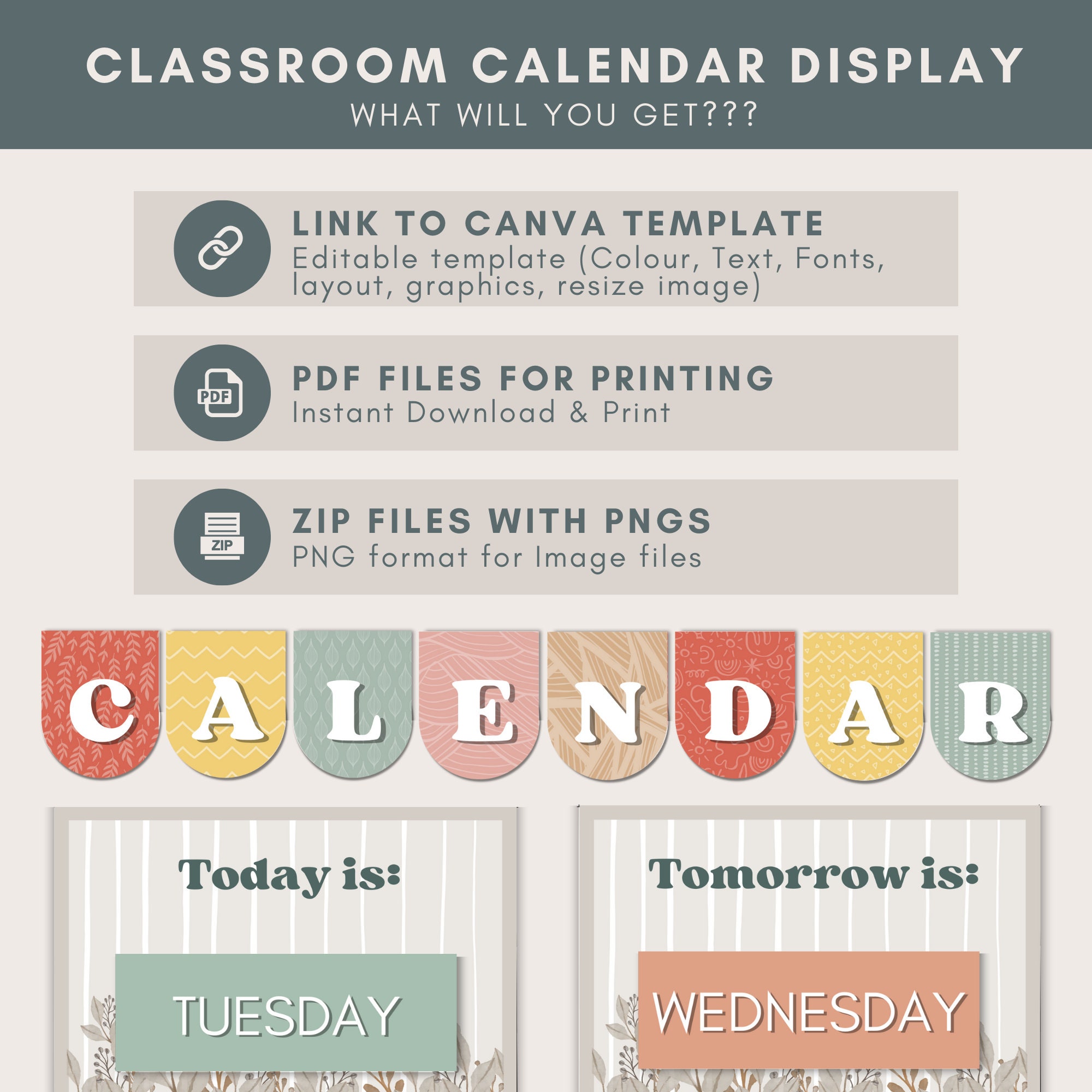 Editable Classroom Calendar Display for Pocket Chart Weather Station ...