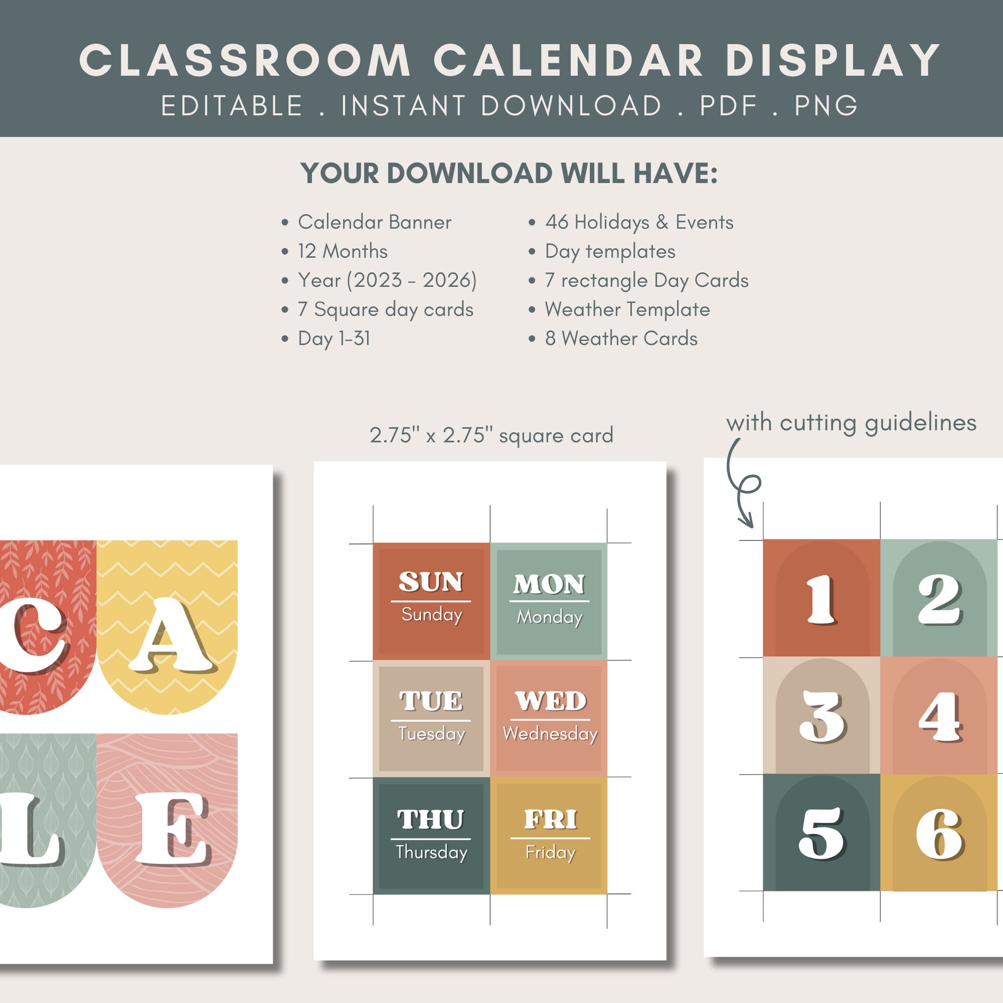 Editable Classroom Calendar Display for Pocket Chart Weather Station ...
