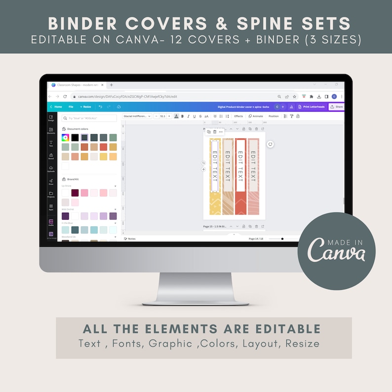 Editable Classroom Binder Covers and Spines Modern Boho Teacher ...