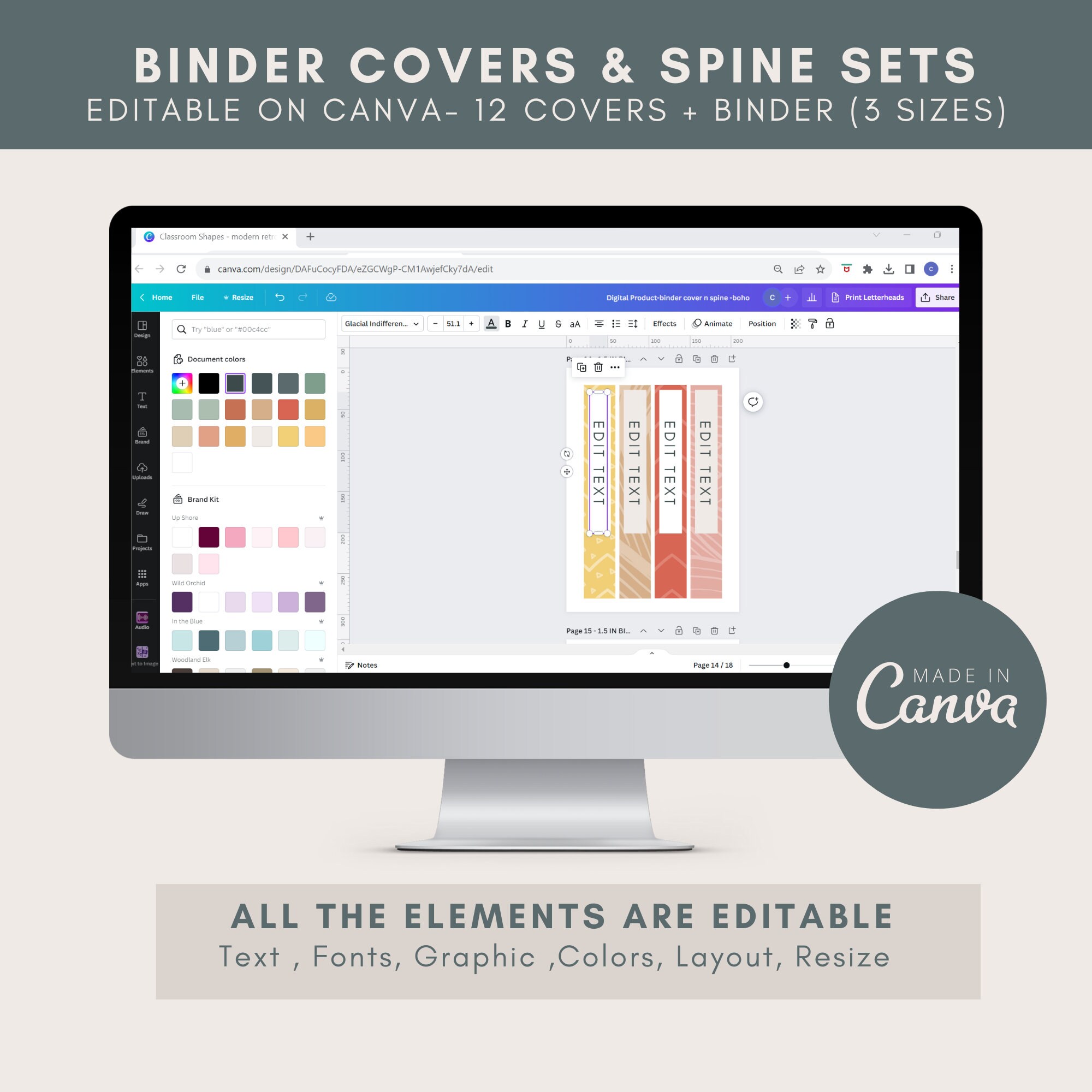 Editable Classroom Binder Covers and Spines Modern Boho Teacher ...