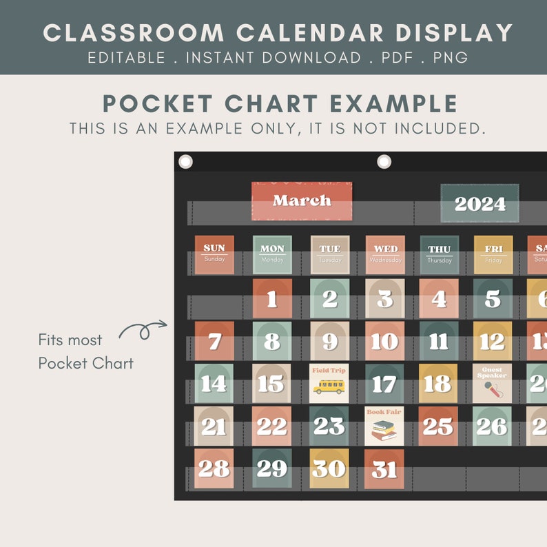 Editable Classroom Calendar Display for Pocket Chart Weather Station ...