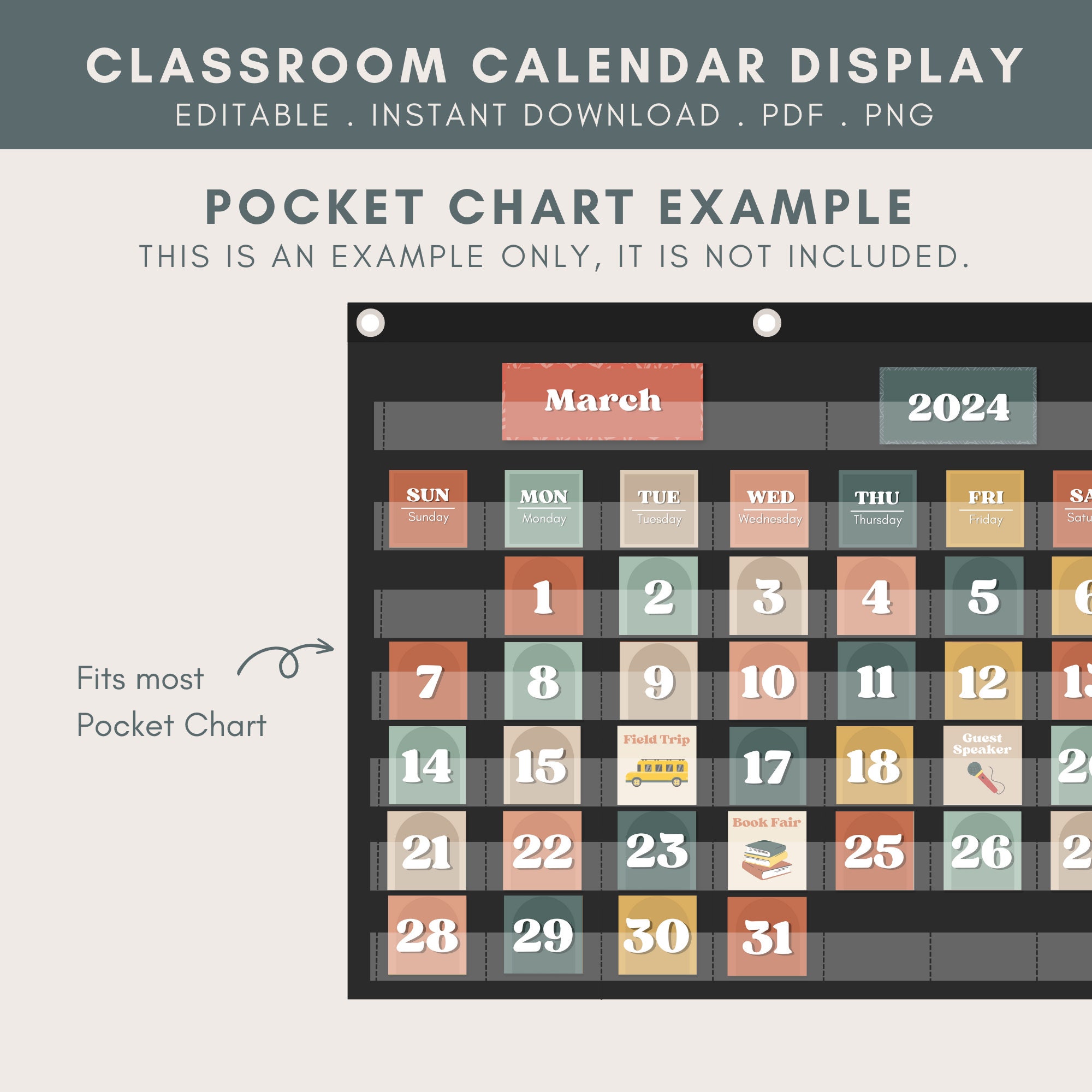 Editable Classroom Calendar Display for Pocket Chart Weather - Etsy