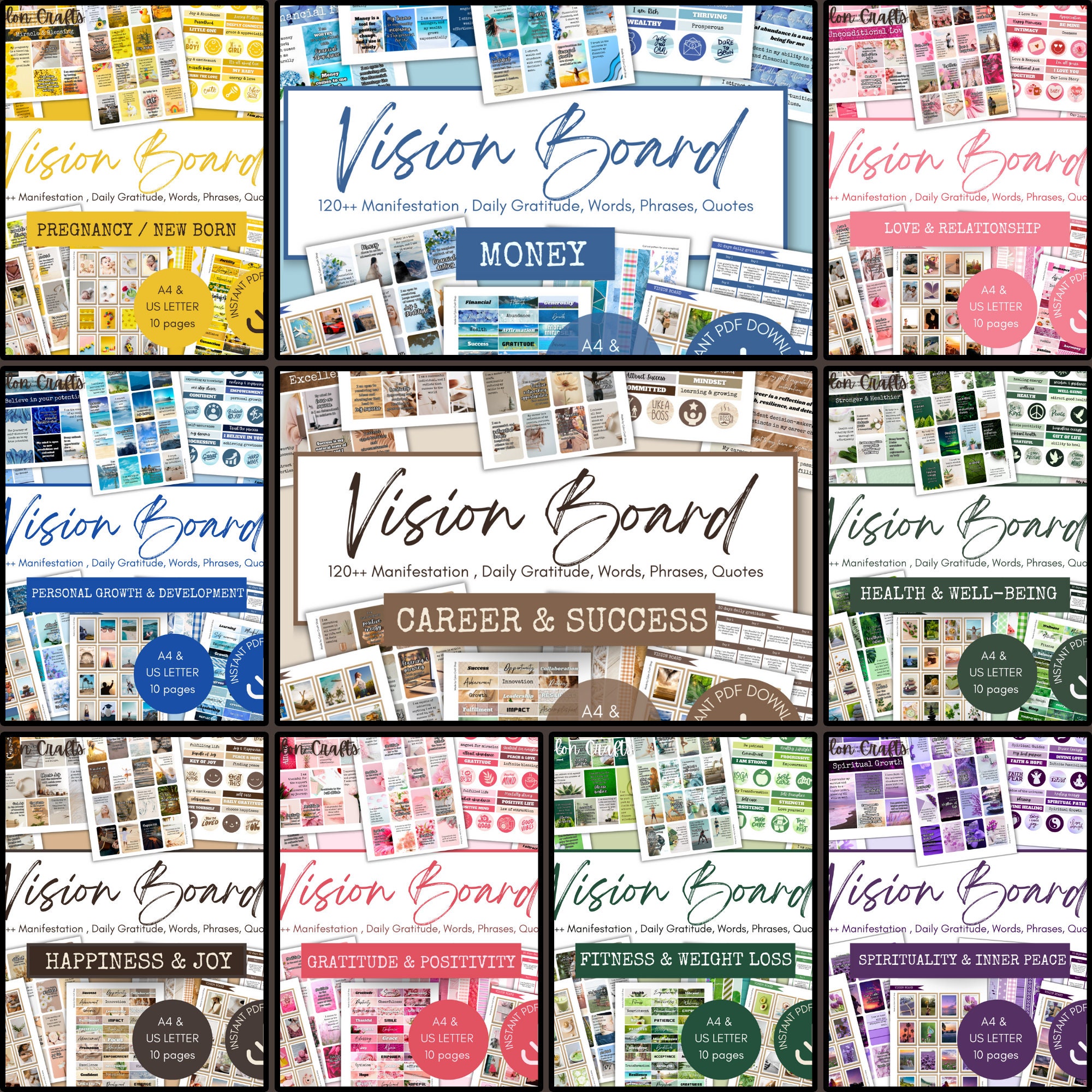 2024 Printable Vision Board for Manifesting Your Dream Life, Vision ...