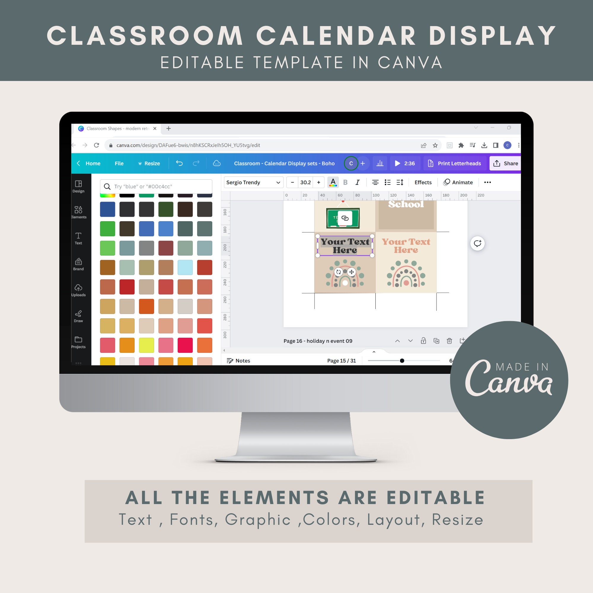 Editable Classroom Calendar Display for Pocket Chart Weather Station ...