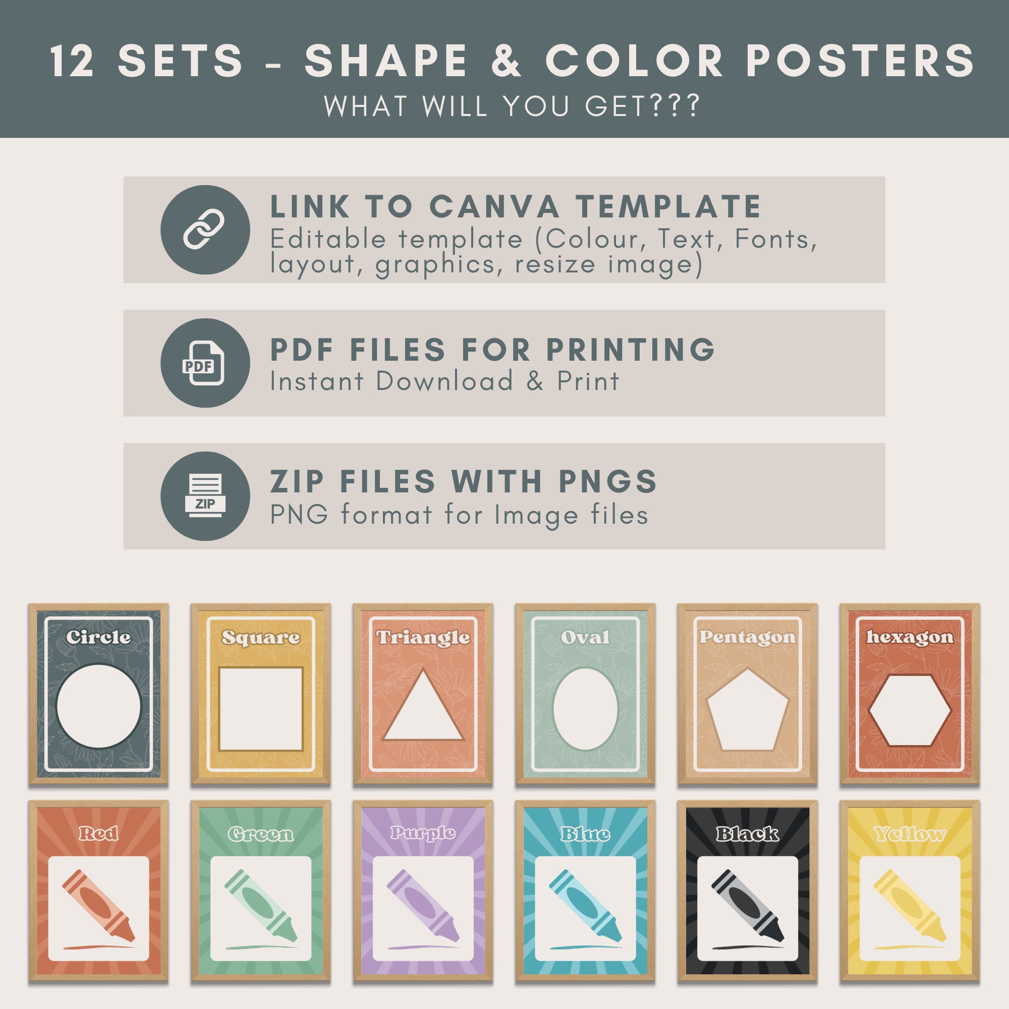 Editable Classroom Shapes and Colors Printable Display on Canva Modern ...