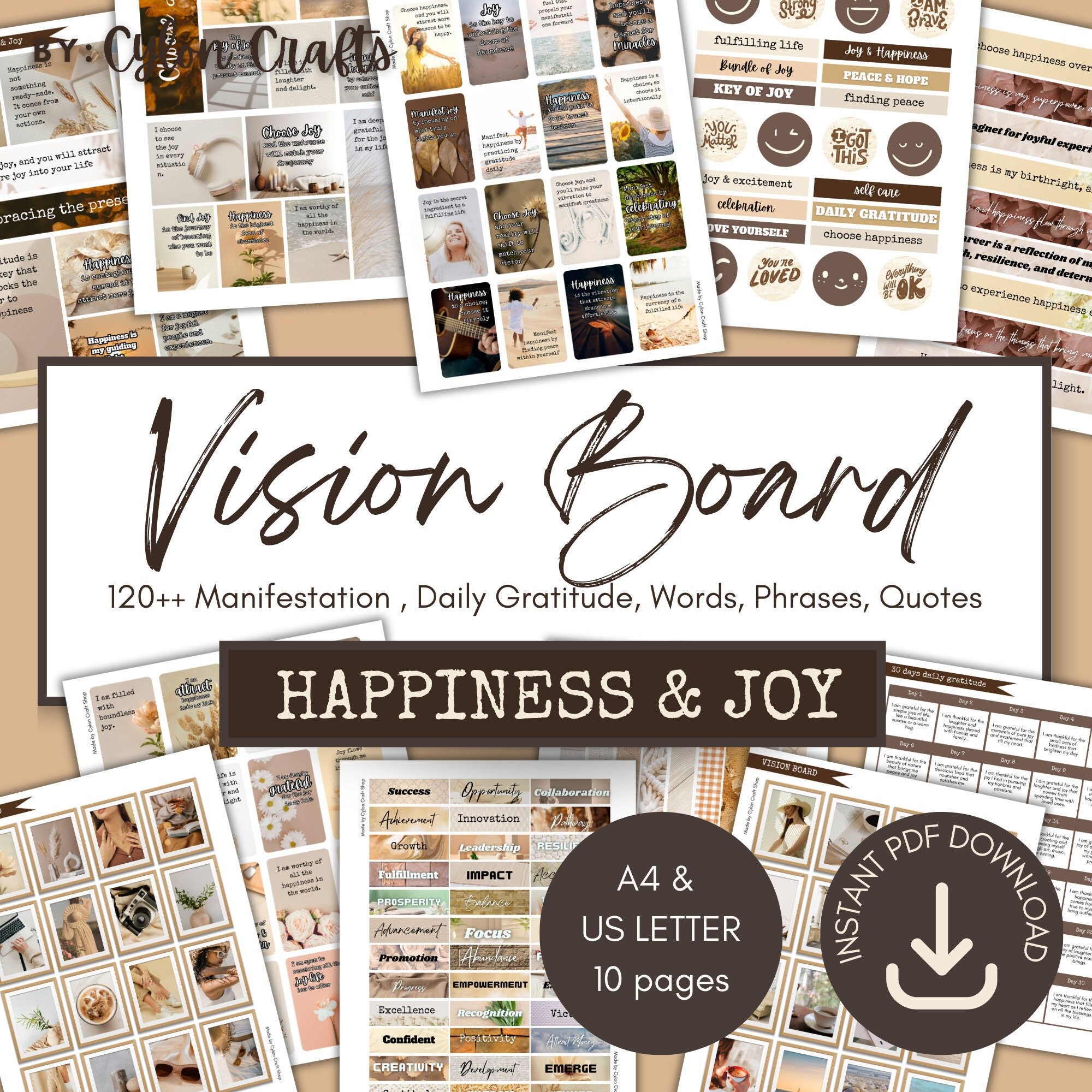 Printable Vision Board Kit Manifesting Happiness Manifesting Joy Vision ...