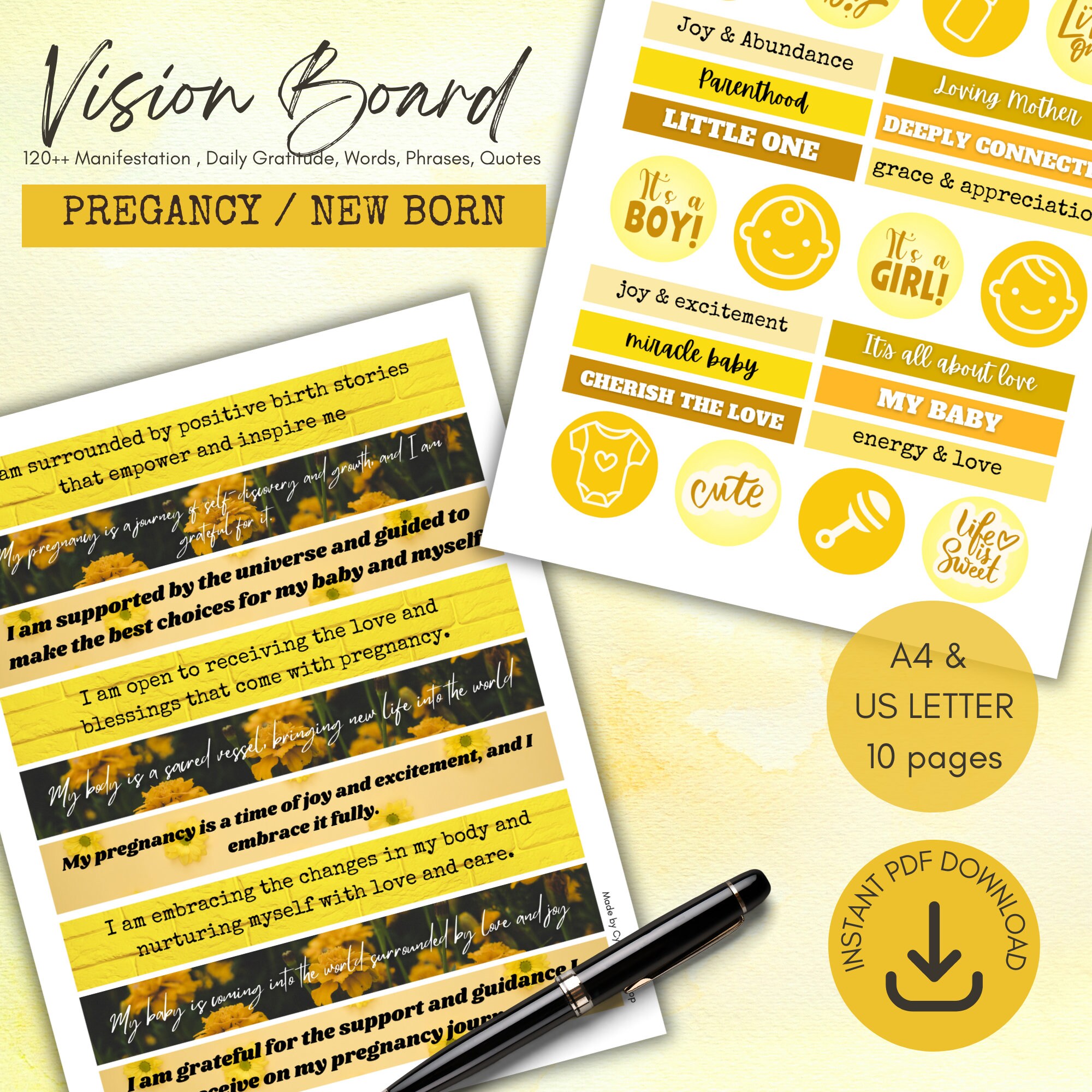 Vision Board Printable Manifesting Pregnancy Journey, Manifesting ...