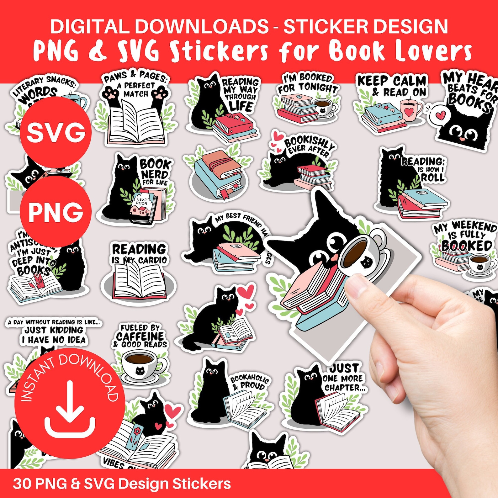 Book Lover Stickers PNG SVG File Print and Cut Book Sticker Bookish ...
