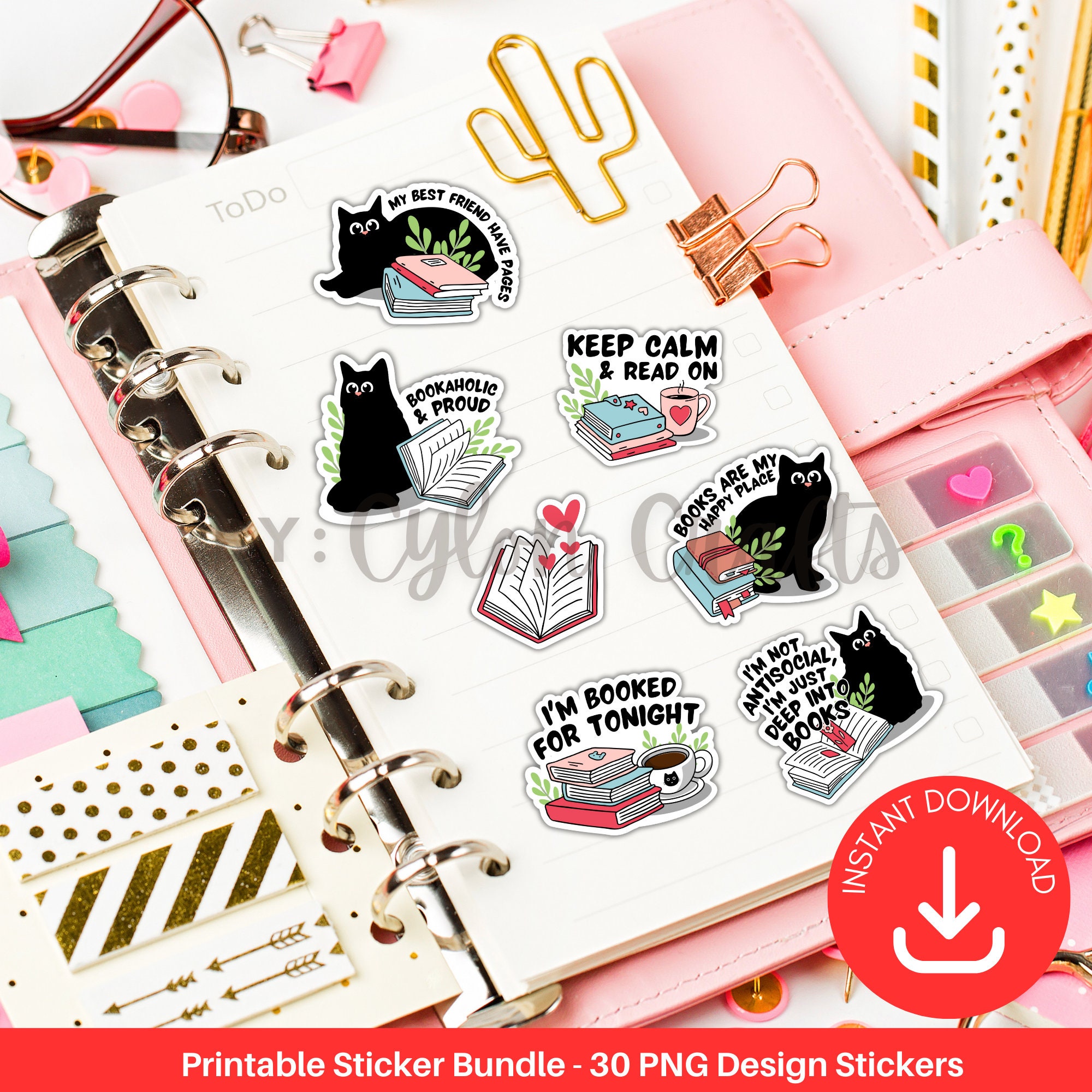 Book Lover Sticker Printable Book PNG Print Book Sticker - Etsy