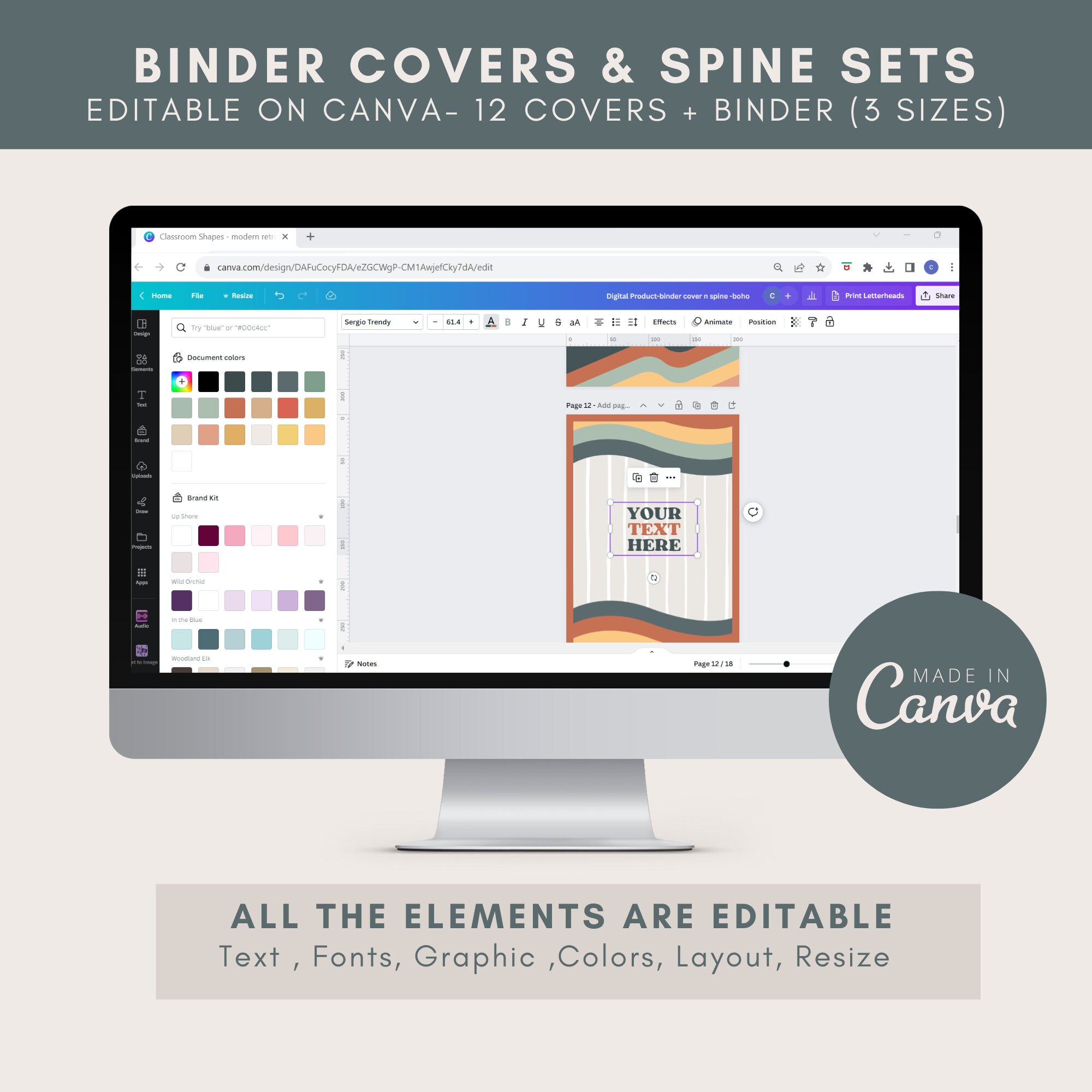 Editable Classroom Binder Covers and Spines Modern Boho Teacher ...