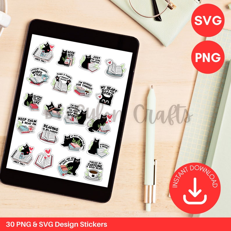 Book Lover Stickers PNG SVG File Print and Cut Book Sticker Bookish ...