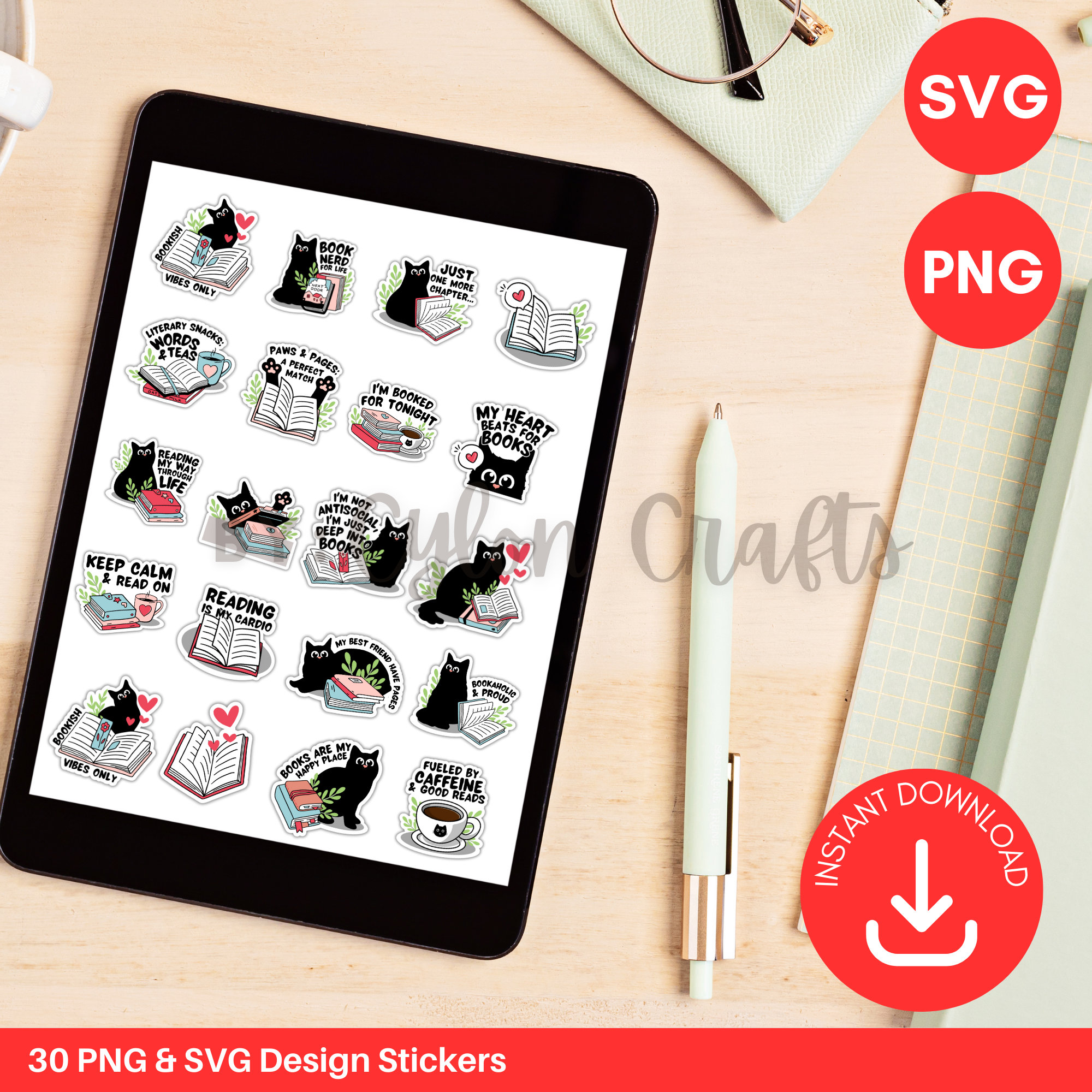 Book Lover Stickers PNG SVG File Print and Cut Book Sticker Bookish ...
