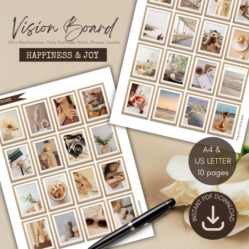 Printable Vision Board Kit Manifesting Happiness Manifesting Joy Vision ...