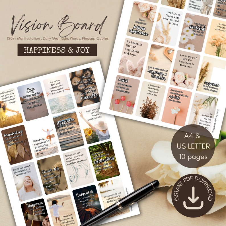 Printable Vision Board Kit Manifesting Happiness Manifesting Joy Vision ...