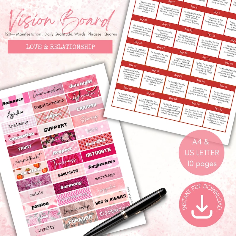 Printable Vision Board Manifesting Love Relationship Manifest Couple ...
